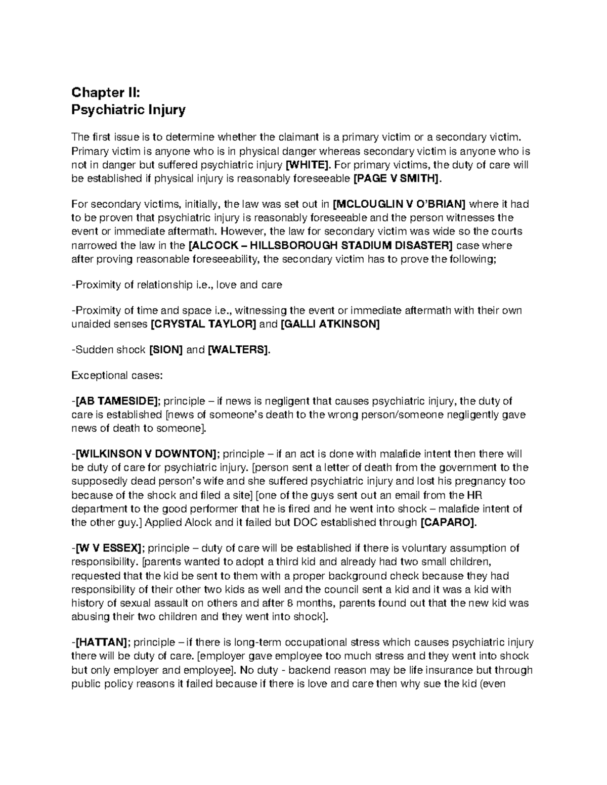 Psychiatric Injury - Chapter II - Chapter II: Psychiatric Injury The ...