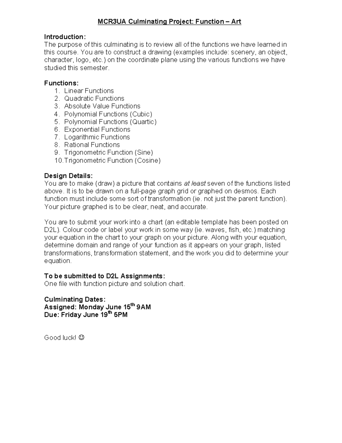 MCR3UA Culminating Project 2020 - MCR3UA Culminating Project: Function ...