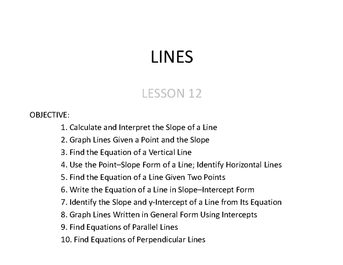 Lesson 12 Lines Math LINES LESSON 12 OBJECTIVE Calculate And lesson-12-lines-math-lines-lesson-12-objective-calculate-and