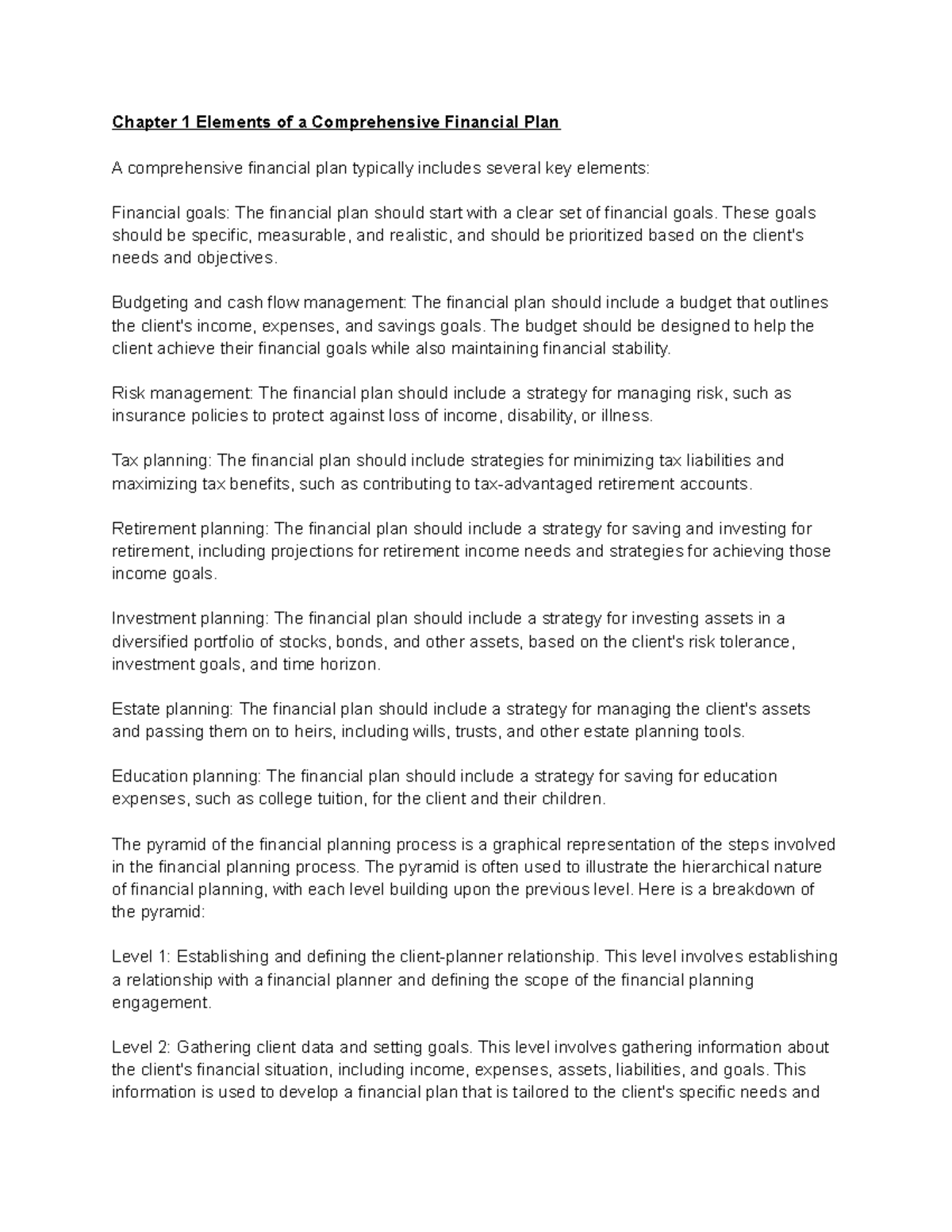 Chapter 1 Elements of a Comprehensive Financial Plan - These goals ...