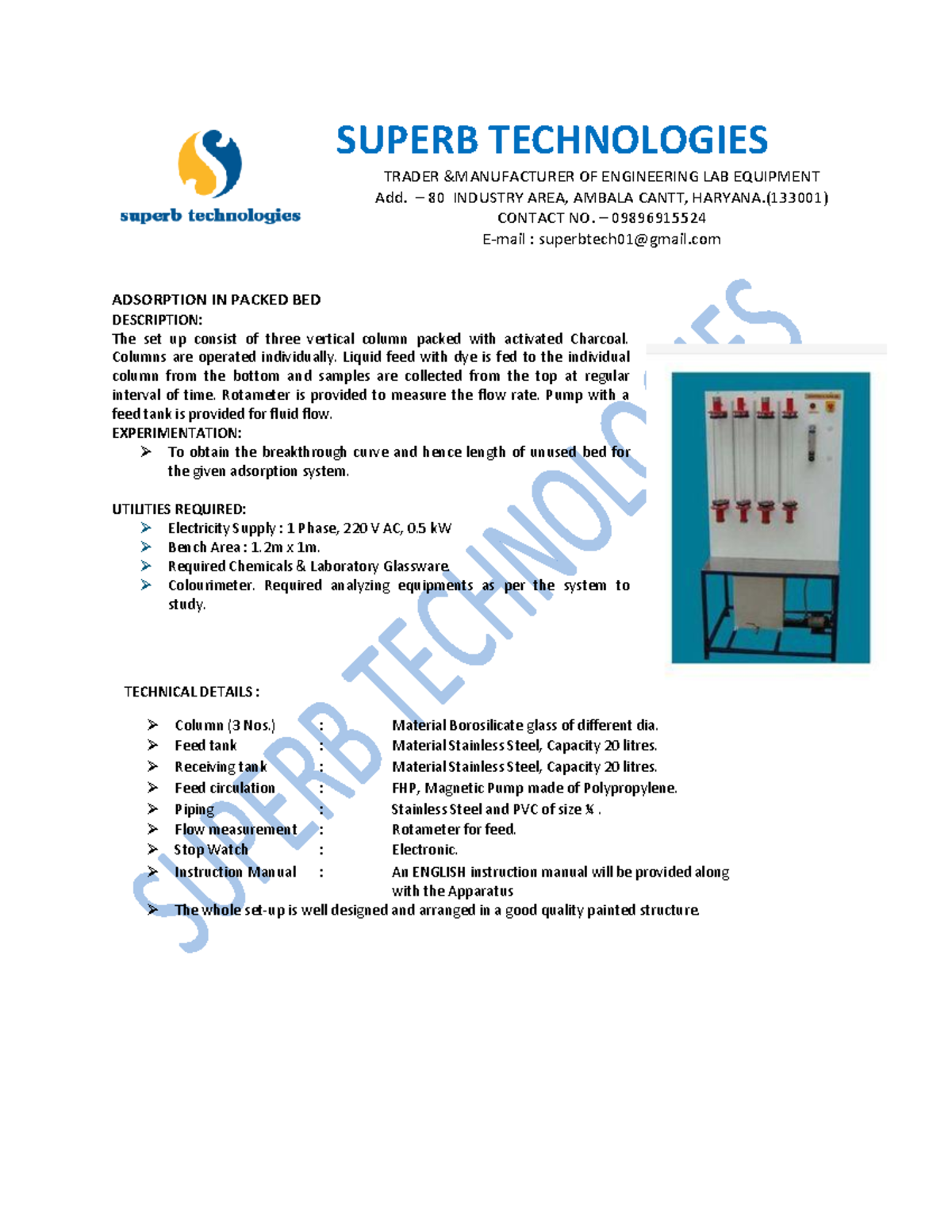Adsorption IN Packed BED - SUPERB TECHNOLOGIES TRADER &MANUFACTURER OF ...