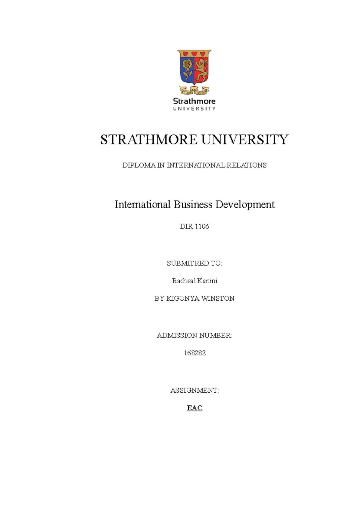 EAC Questions - STRATHMORE UNIVERSITY DIPLOMA IN INTERNATIONAL ...