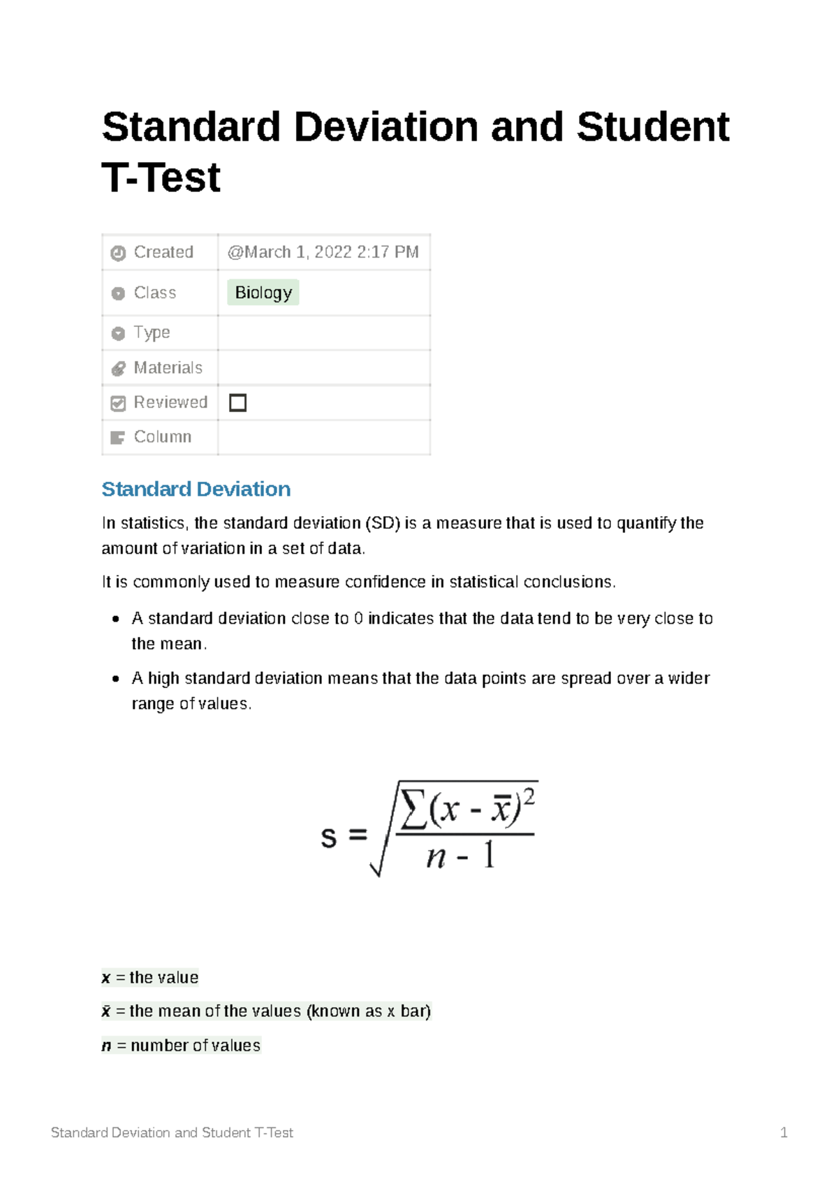 Standard Deviation and Student T-Test - Standard Deviation and Student ...