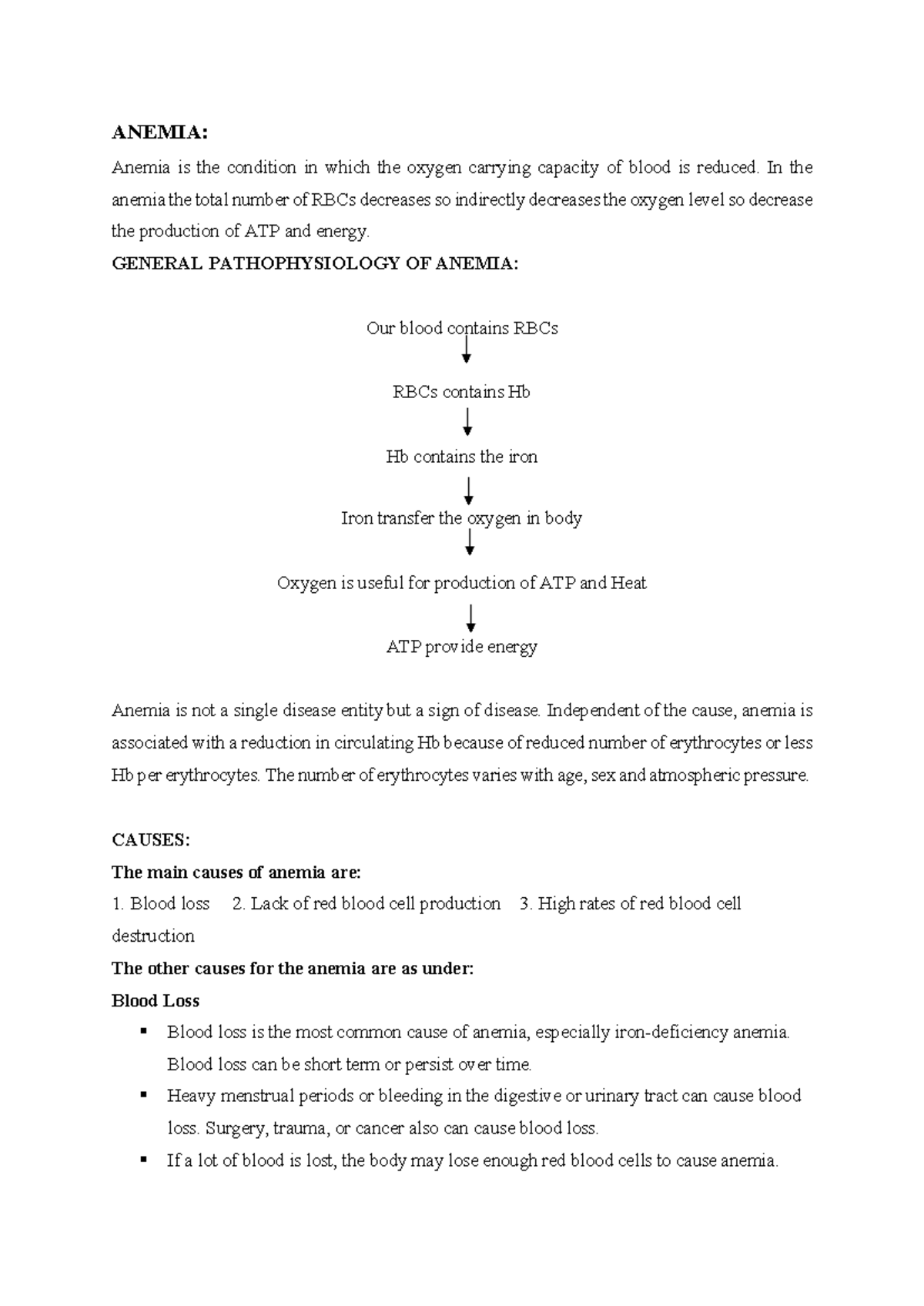 3. Anemia 1 - pathophysiology - ANEMIA: Anemia is the condition in ...