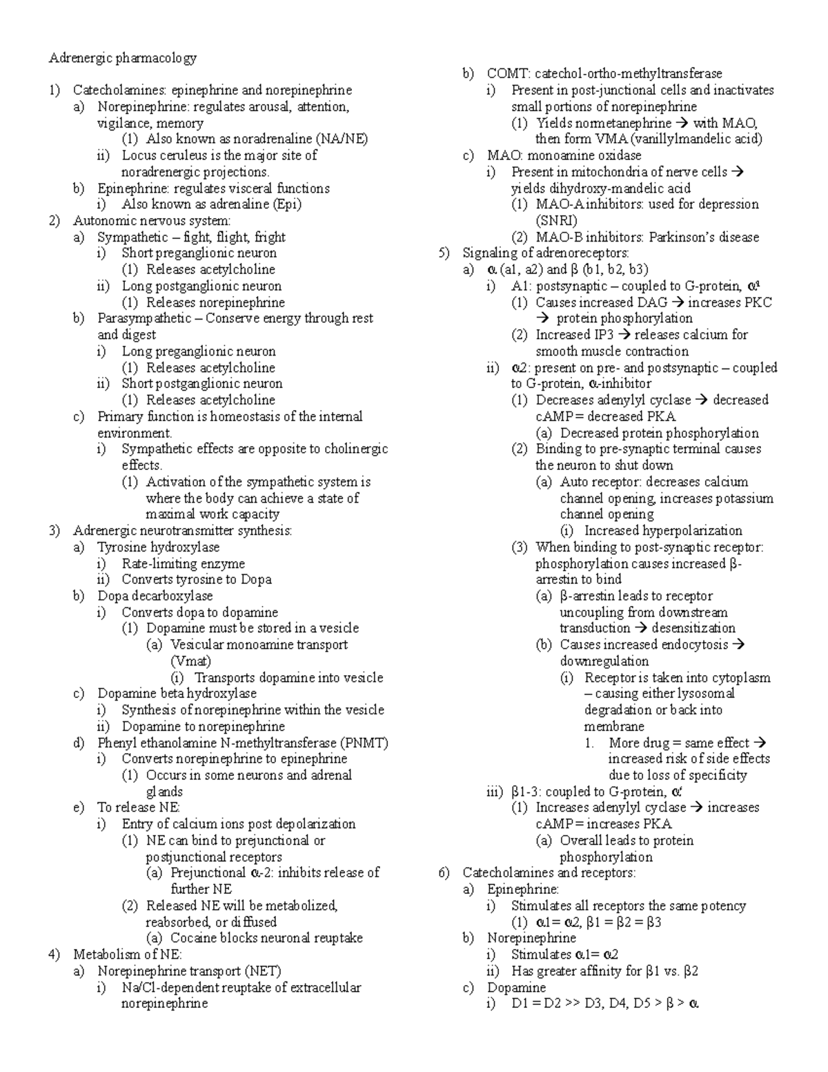 Medchem exam 3 - Lecture notes from 3rd section - Adrenergic ...
