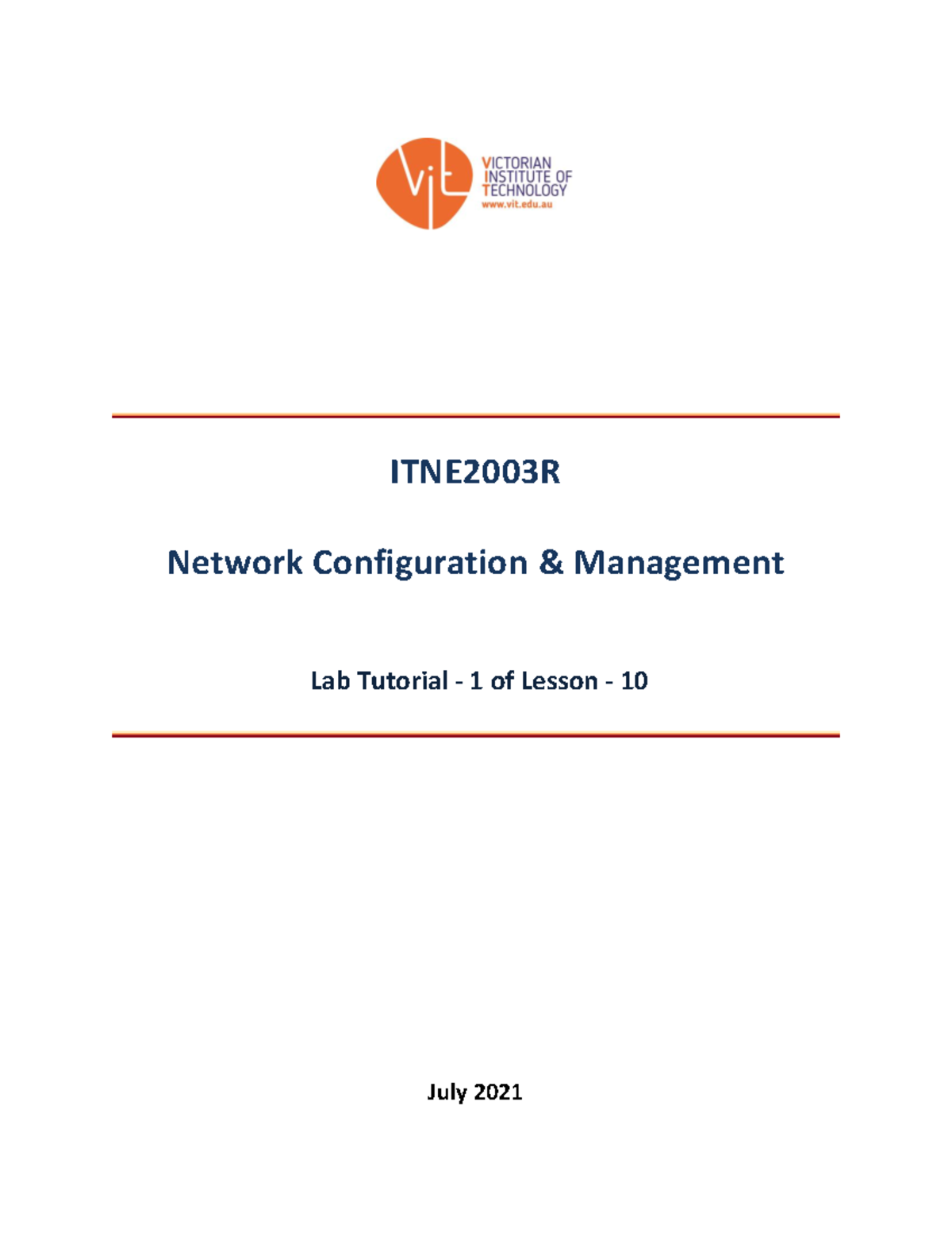 ITNE2003 R Lesson 10 Lab Tutorial - ITNE2003R Network Configuration & Management Lab Tutorial ...