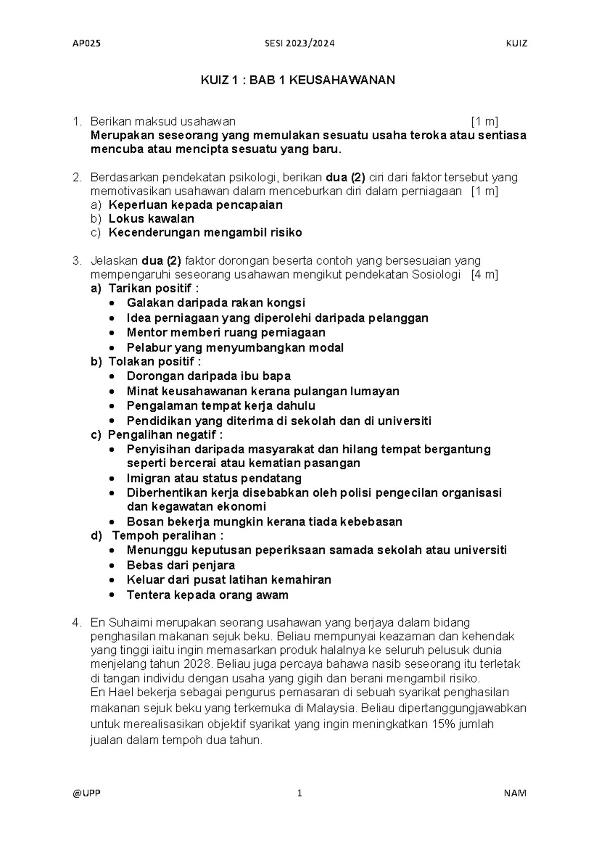 Jawapan KUIZ BAB 1 2023 - hdhdh - KUIZ 1 : BAB 1 KEUSAHAWANAN 1 ...