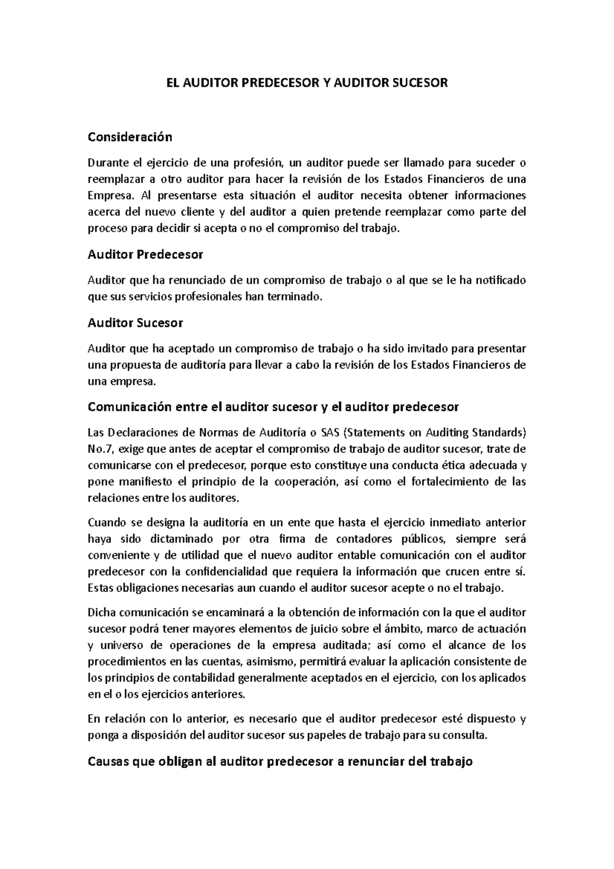 EL Auditor Predecesor Y Auditor Sucesor - EL AUDITOR PREDECESOR Y ...