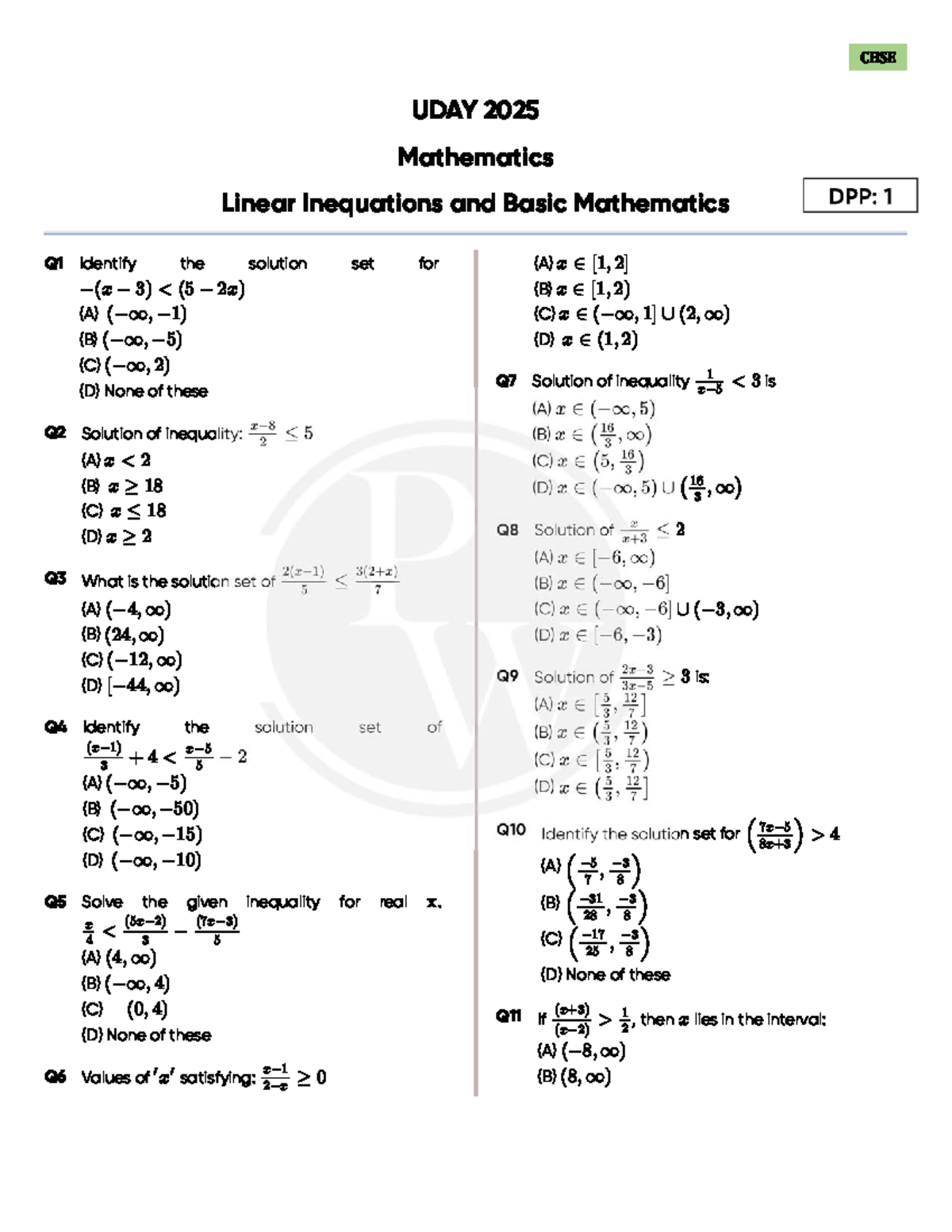 Linear Inequalities AND Basic Maths DPP-1 - - Studocu