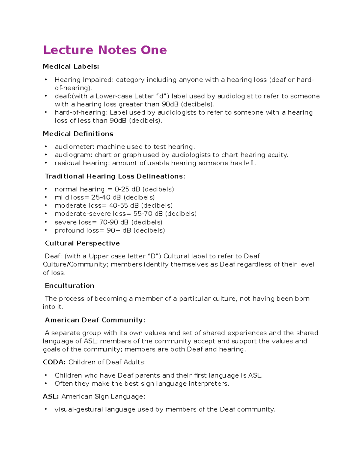 Deaf Culture and Heritage notes - Lecture Notes One Medical Labels ...