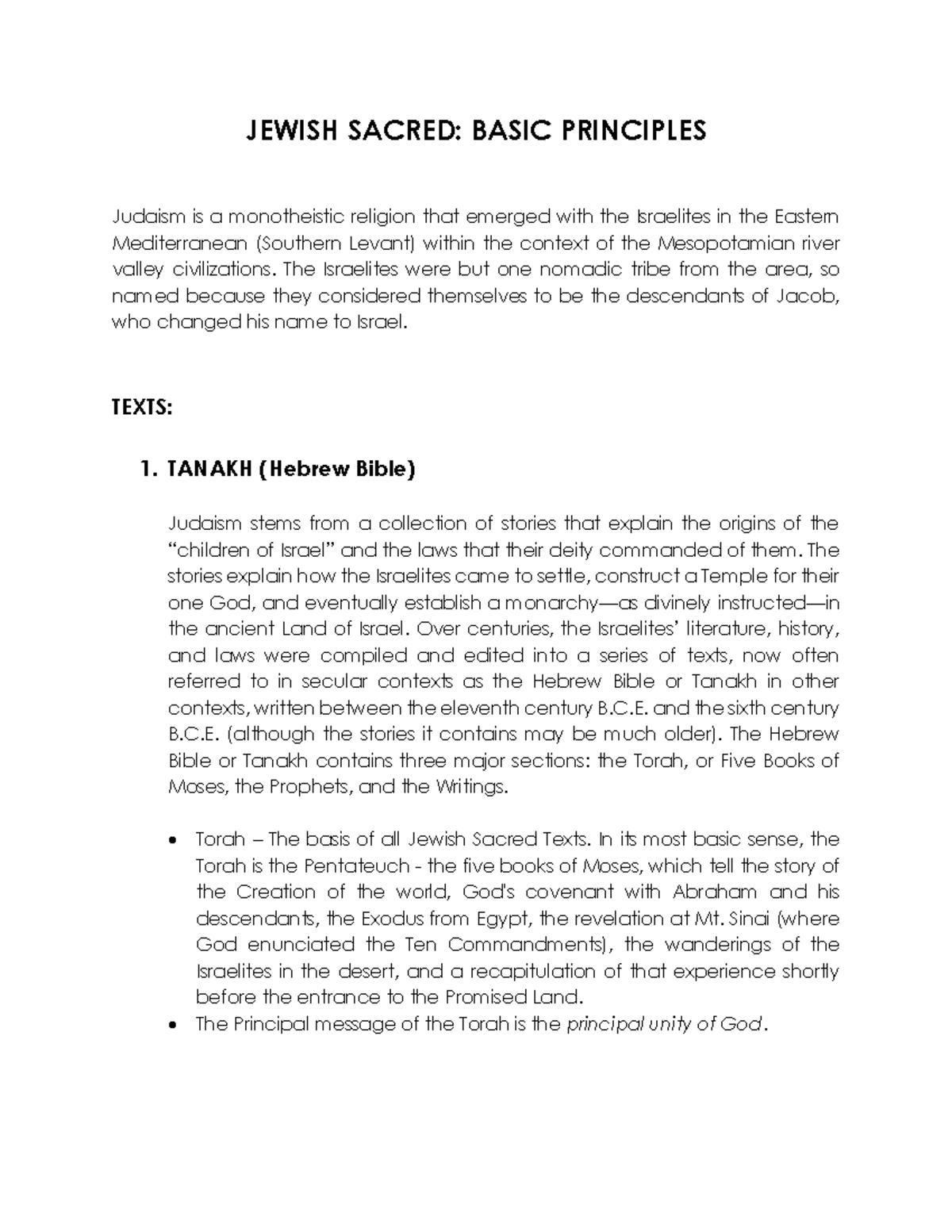 Jewish Sacred Texts - JEWISH SACRED: BASIC PRINCIPLES Judaism is a ...