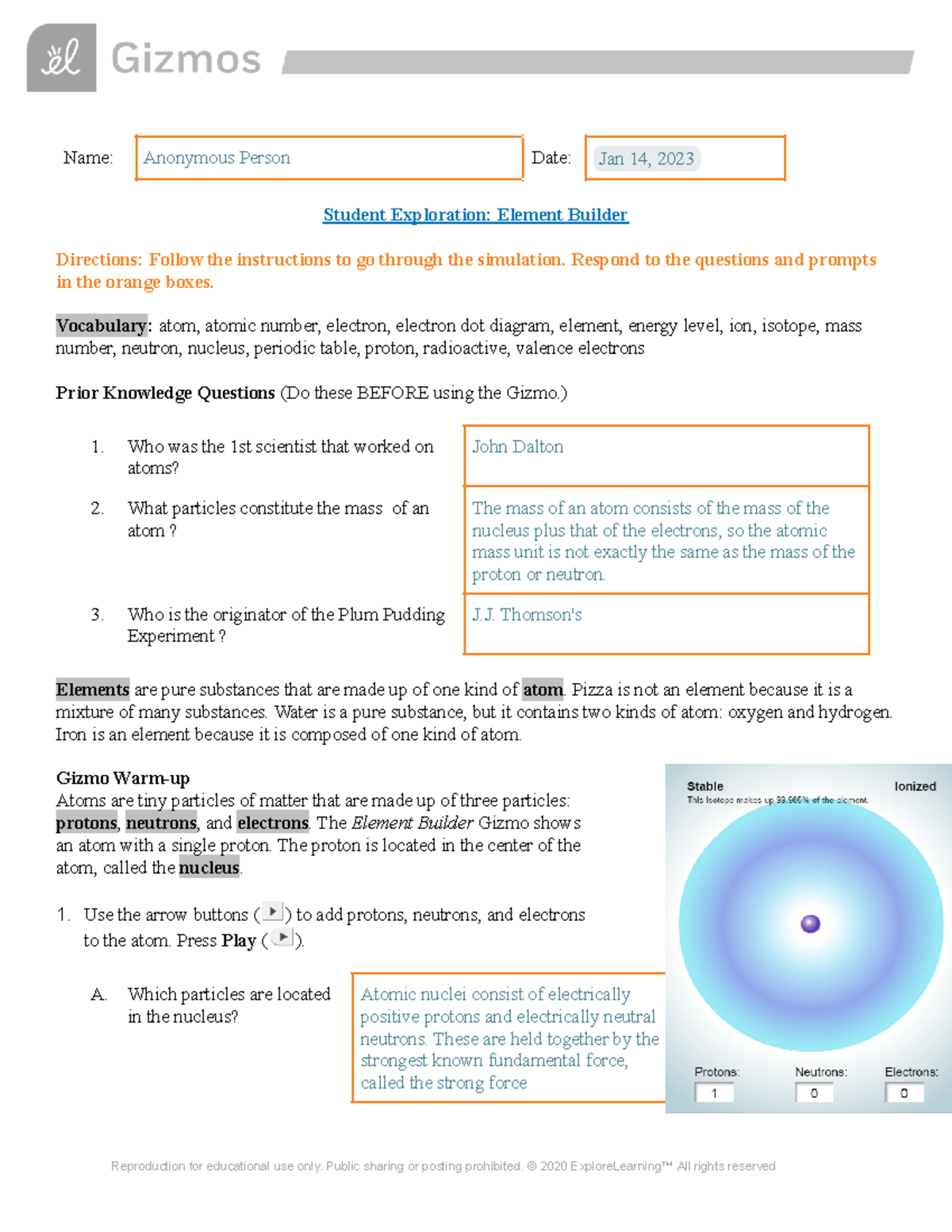 Element Builder SE Version 2023 - Name: Anonymous Person Date: Jan 14 ...