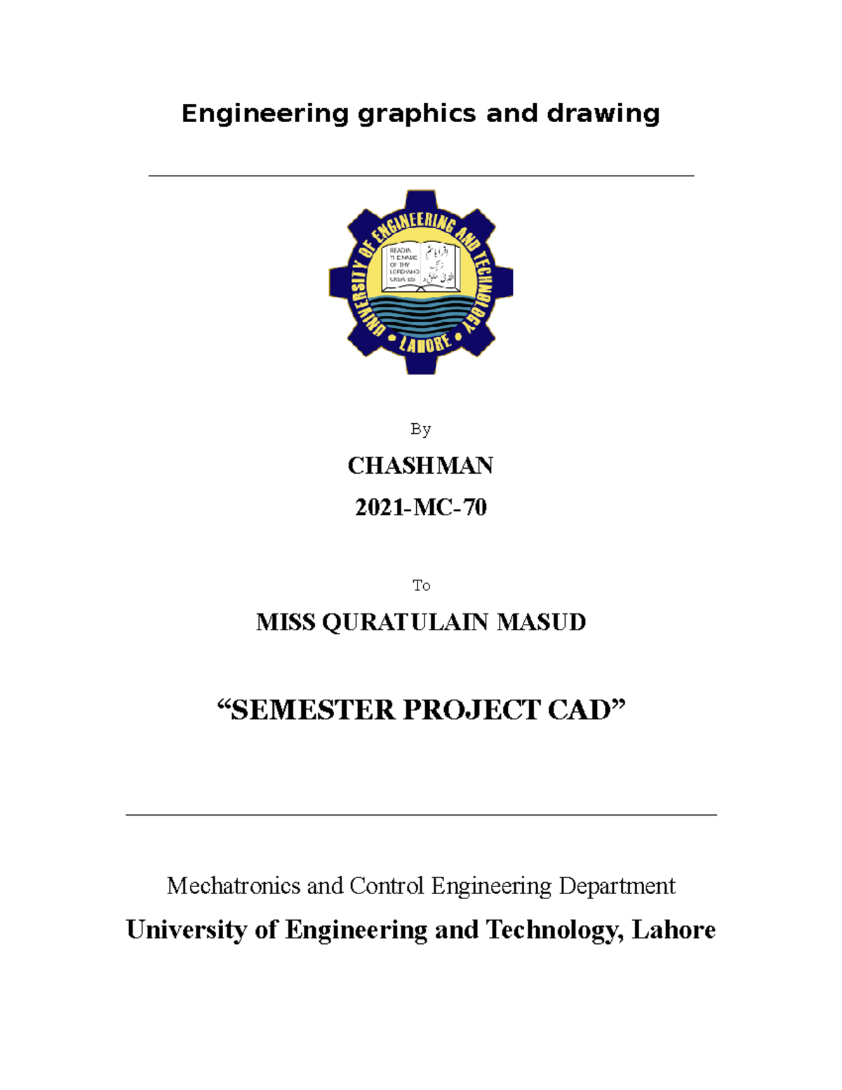 2021-MC-70 semesterproject cad - Engineering graphics and drawing - Studocu