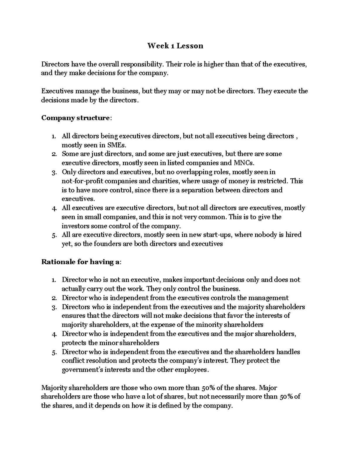 BGS Week 1 Lesson - Week 1 notes - Week 1 Lesson Directors have the ...