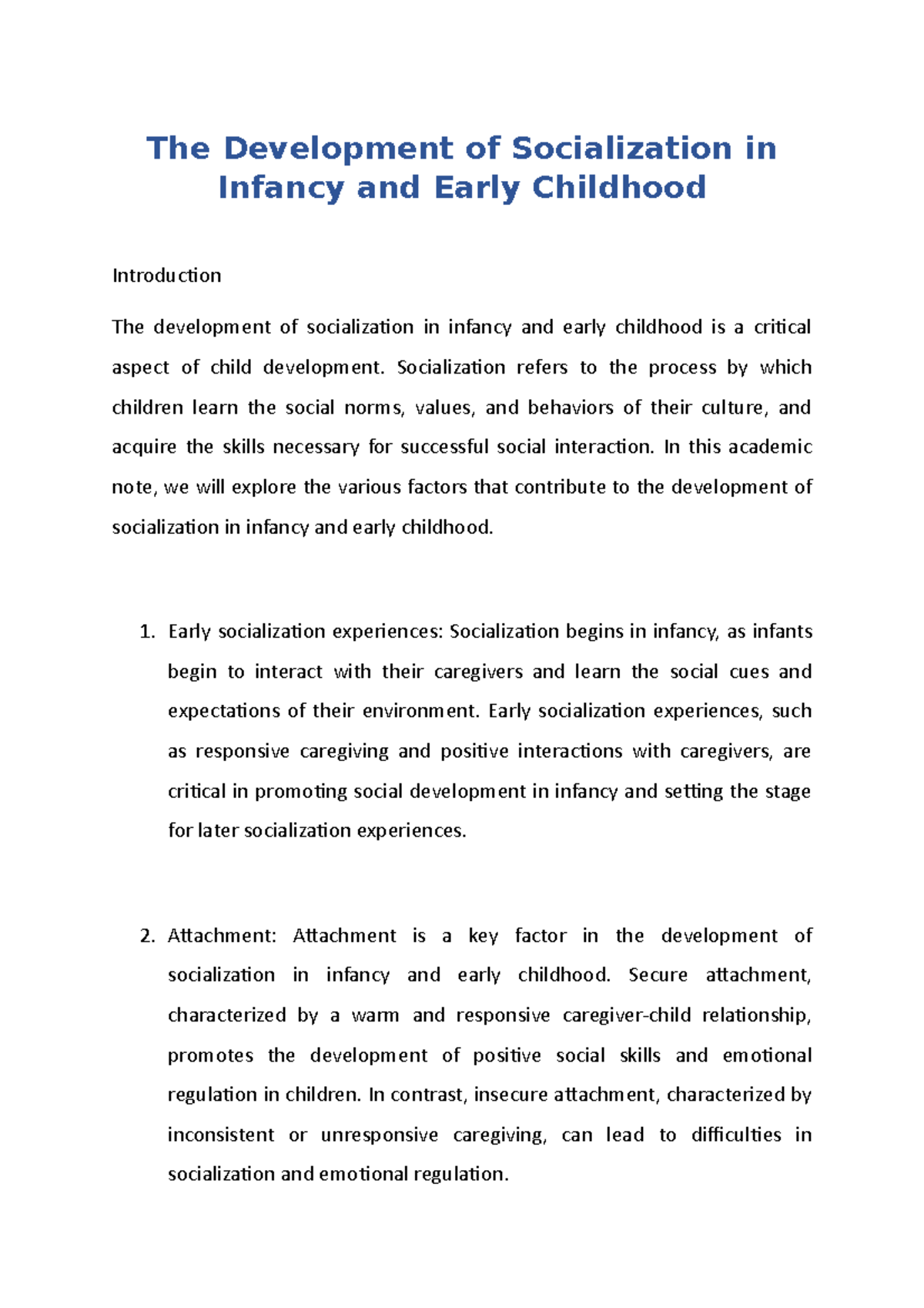 The Development of Socialization in Infancy and Early Childhood - The ...