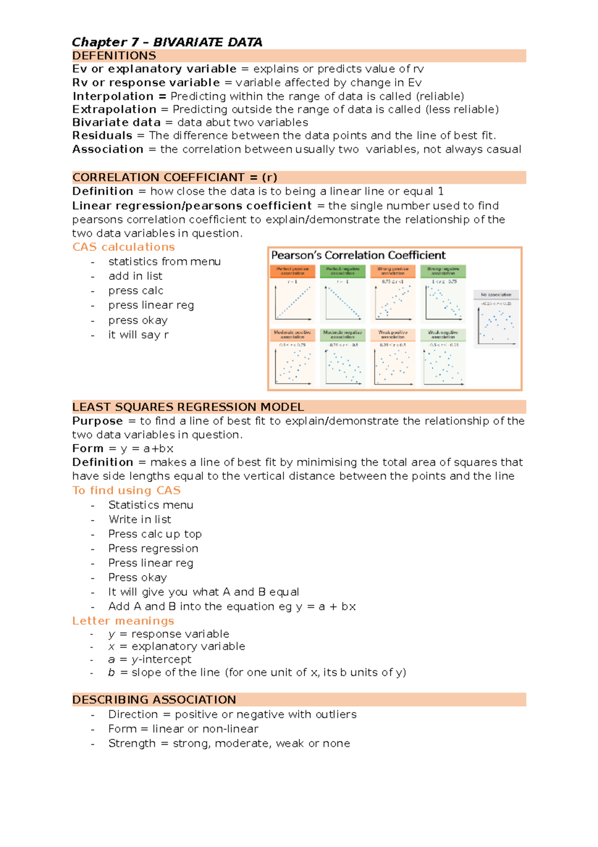 Math bivariate data - SOOOO GOOD THESE NOTES PLS USE - Chapter 7 ...