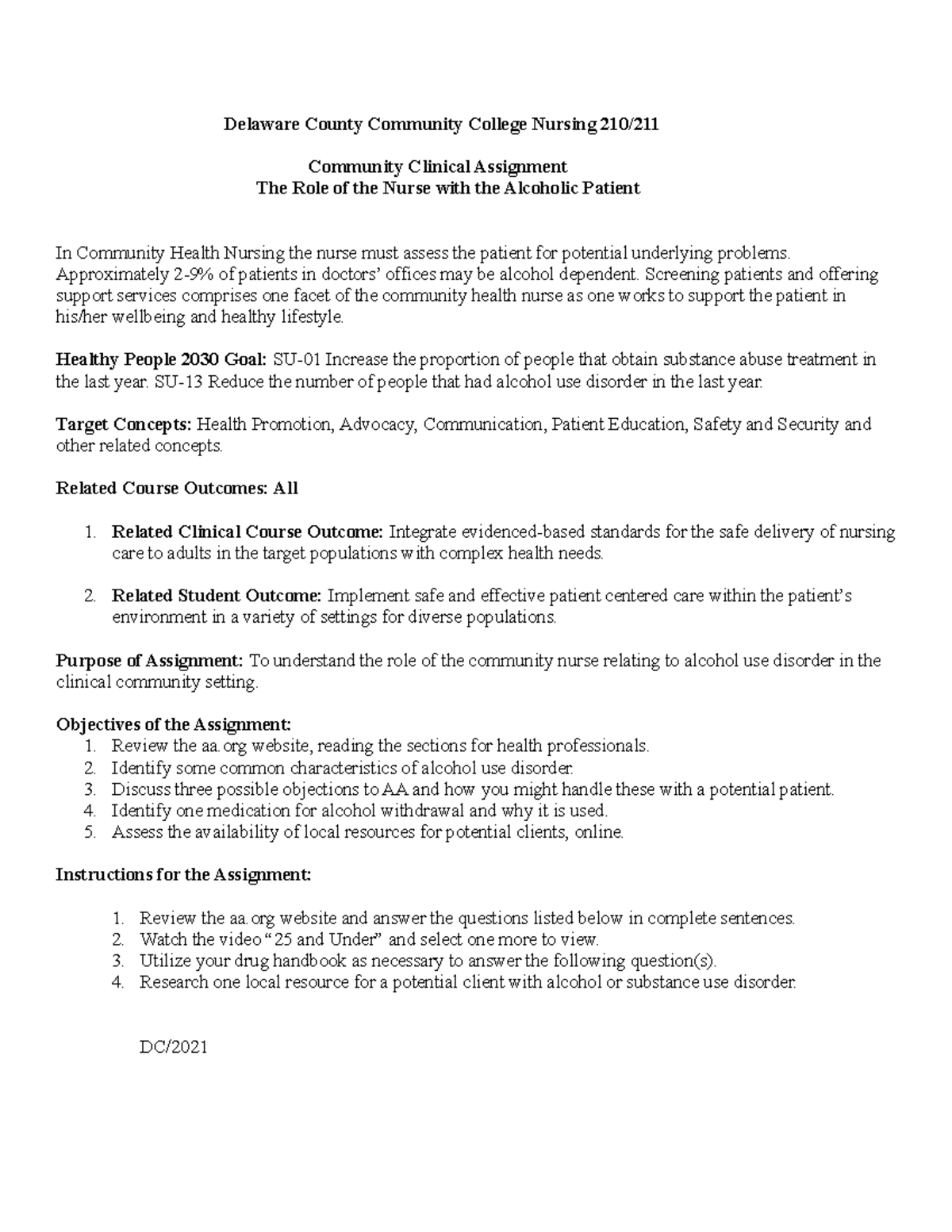 NURS 210 - Clinical - AA - Delaware County Community College Nursing ...