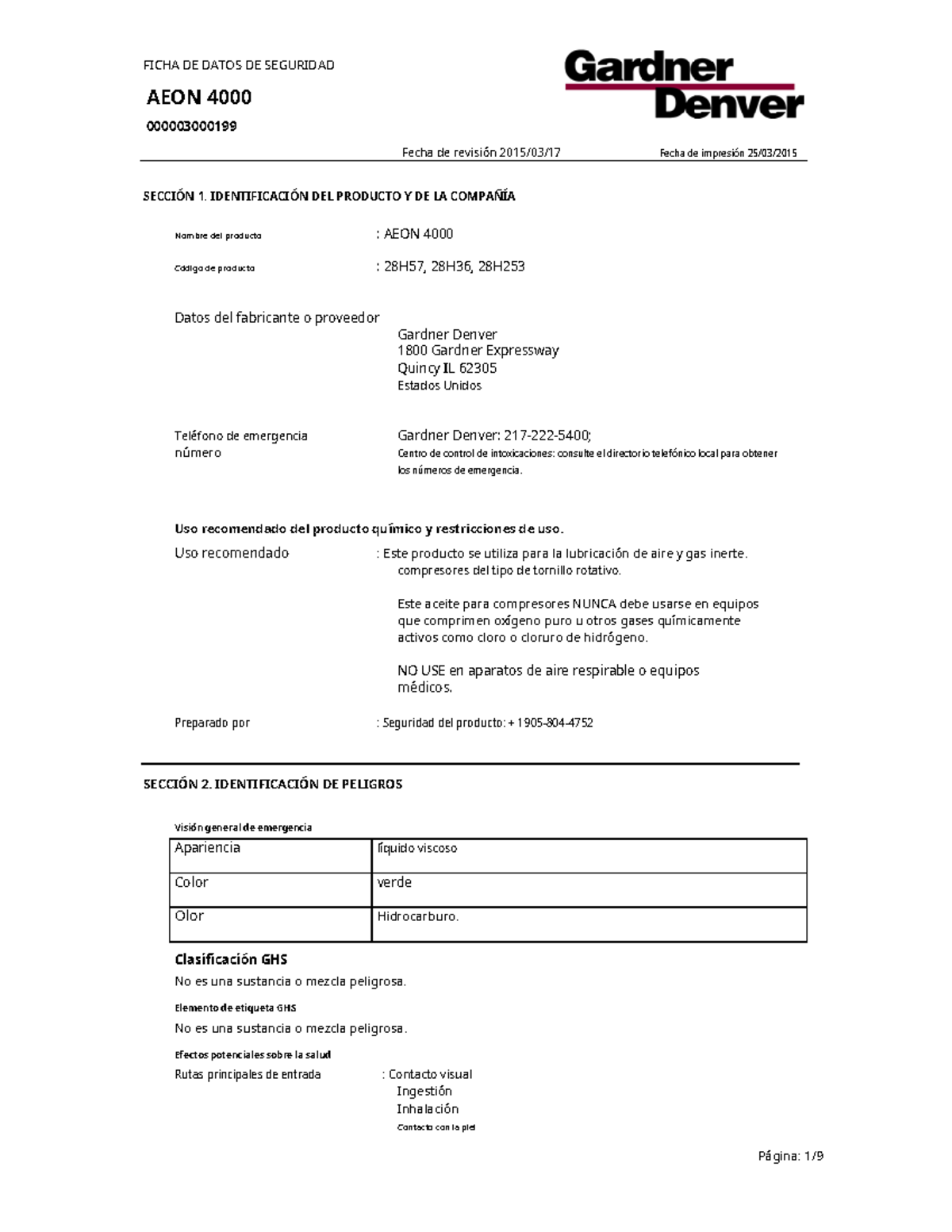 AEON 4000 SDS - GFHHHFGHFH - AEON 4000 000003000199 Fecha de revisión ...
