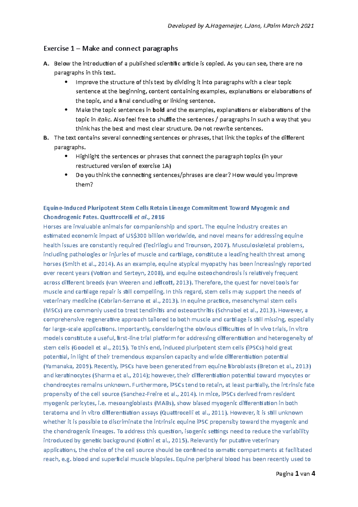 Paragraphs Exercises 2021 P1 - Exercise 1 – Make and connect paragraphs ...