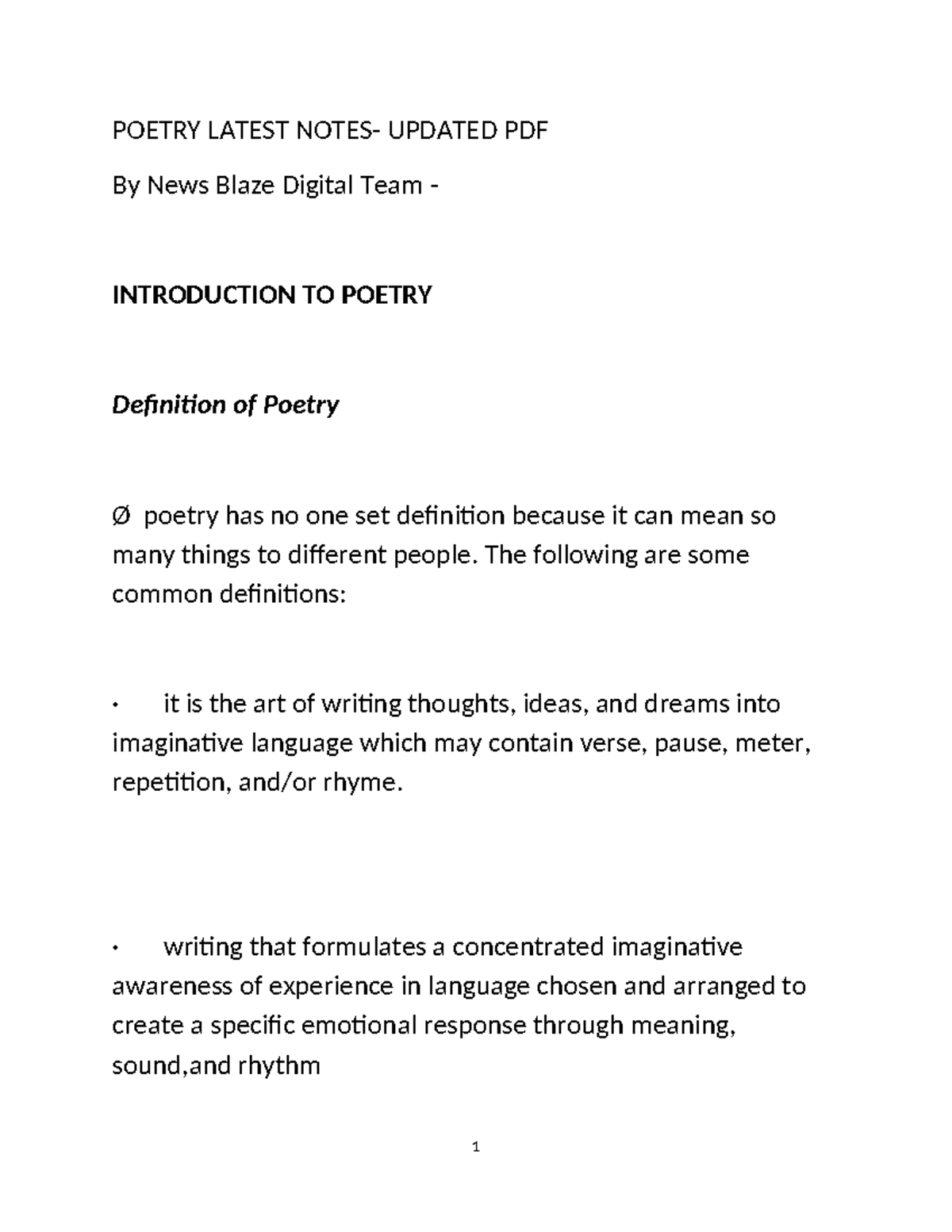 Poetry Latest Notes - POETRY LATEST NOTES- UPDATED PDF By News Blaze ...