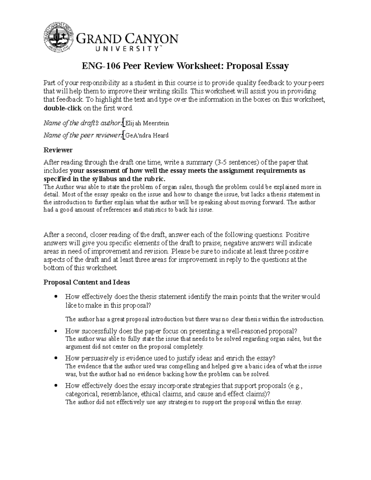 ENG106 Proposal Peer Review Worksheet - ENG-106 Peer Review Worksheet: Proposal Essay Part of ...