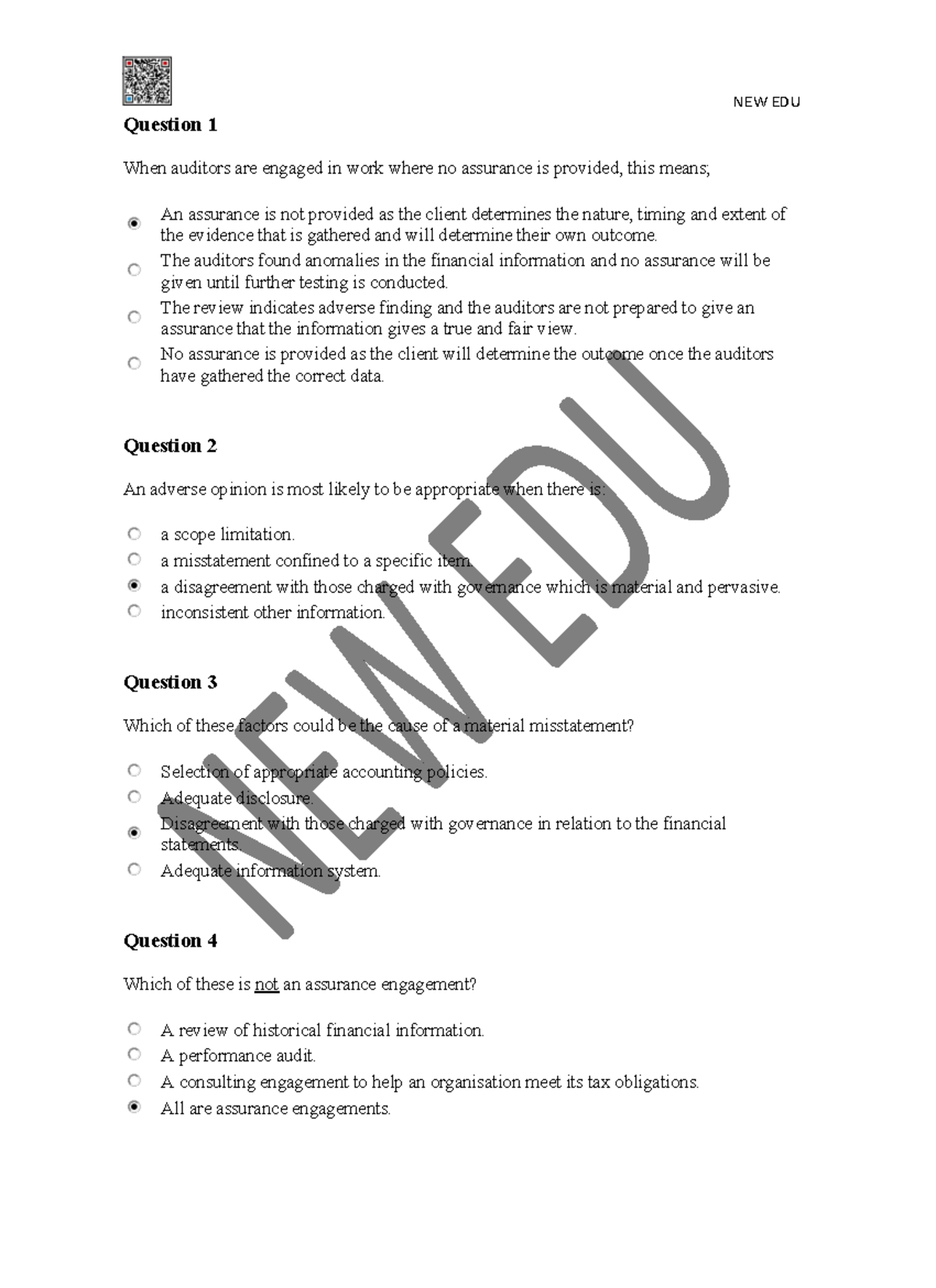 Mid-quiz 1 about the mid exam useful for you - Question 1 When auditors ...