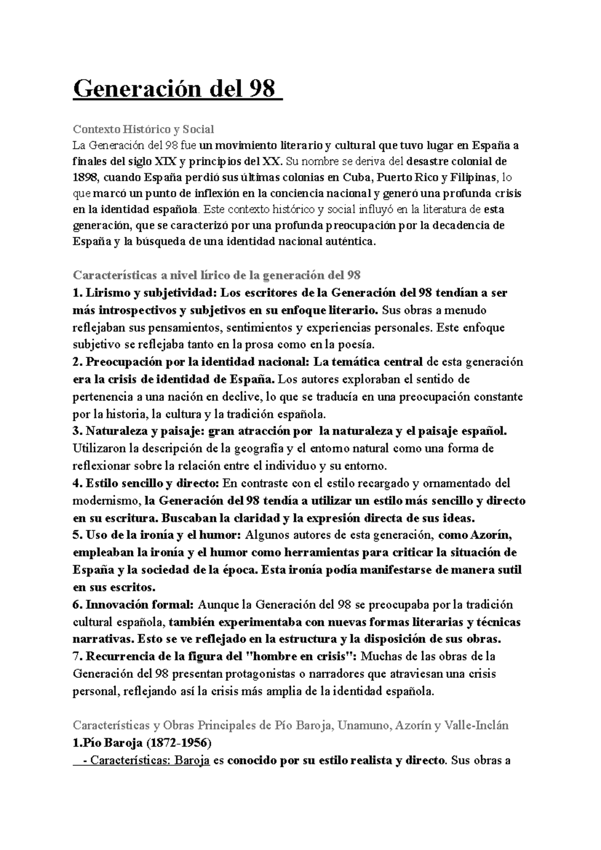 Generación del 98 - Su nombre se deriva del desastre colonial de 1898 ...