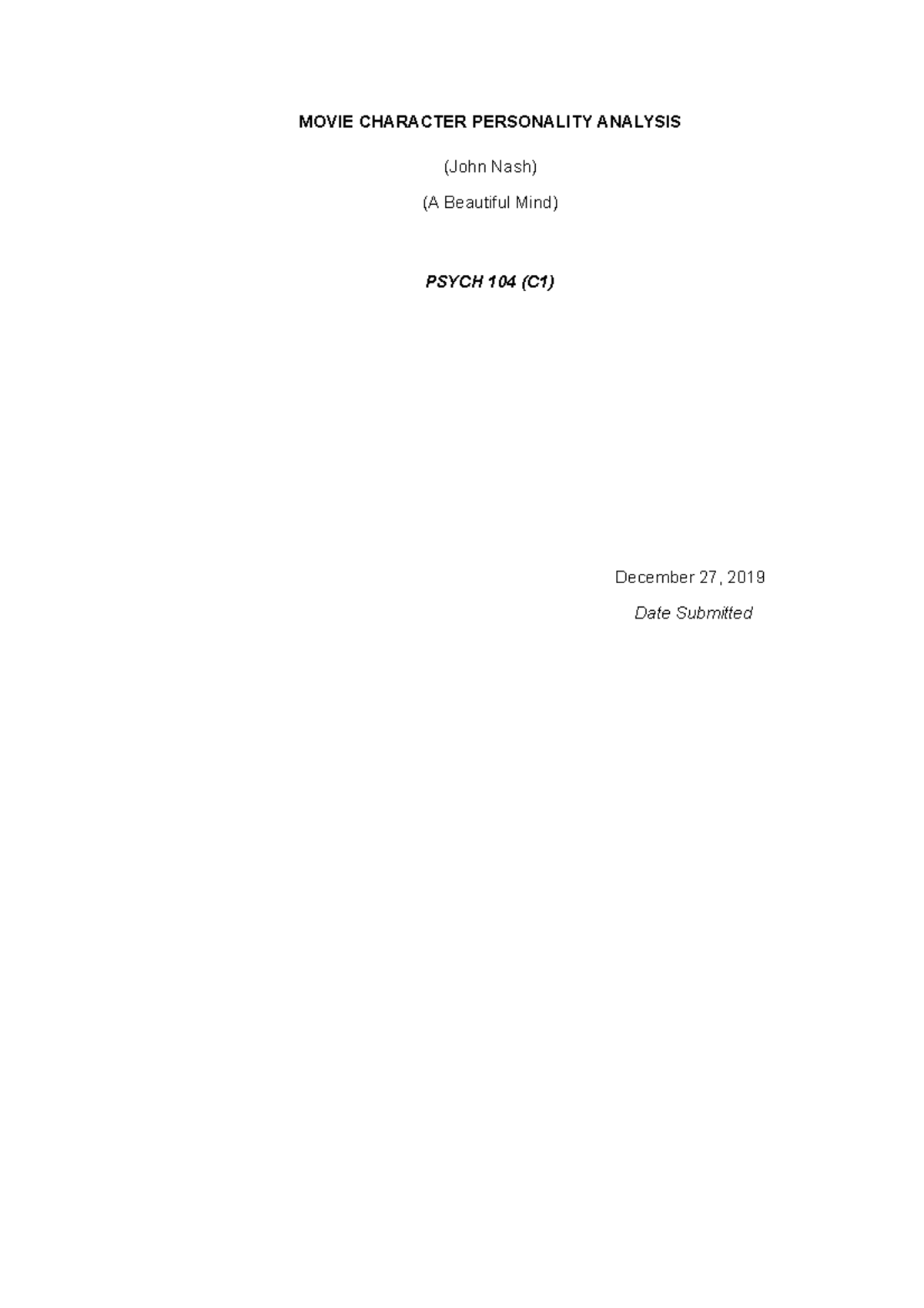 A Beautiful Mind, John Nash critical analysis - MOVIE CHARACTER ...