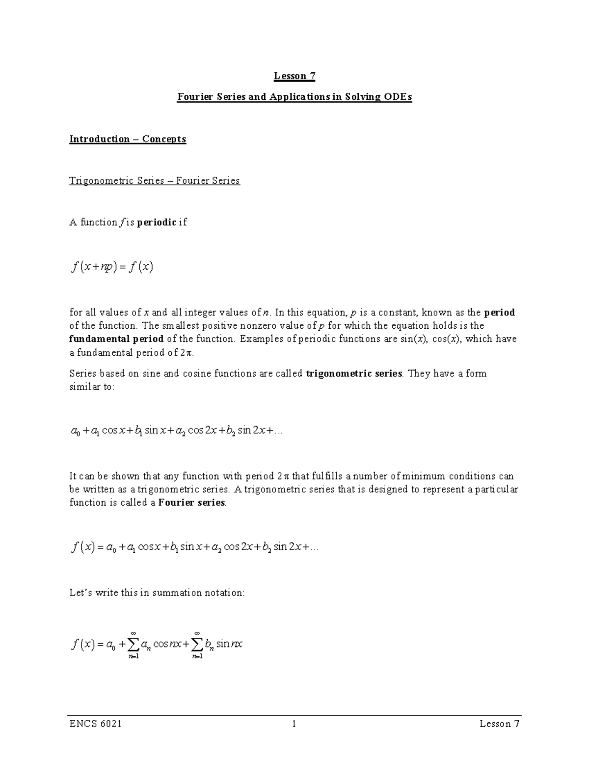 Lesson 8 Fourier Series - In this equation, p is a constant, known as ...