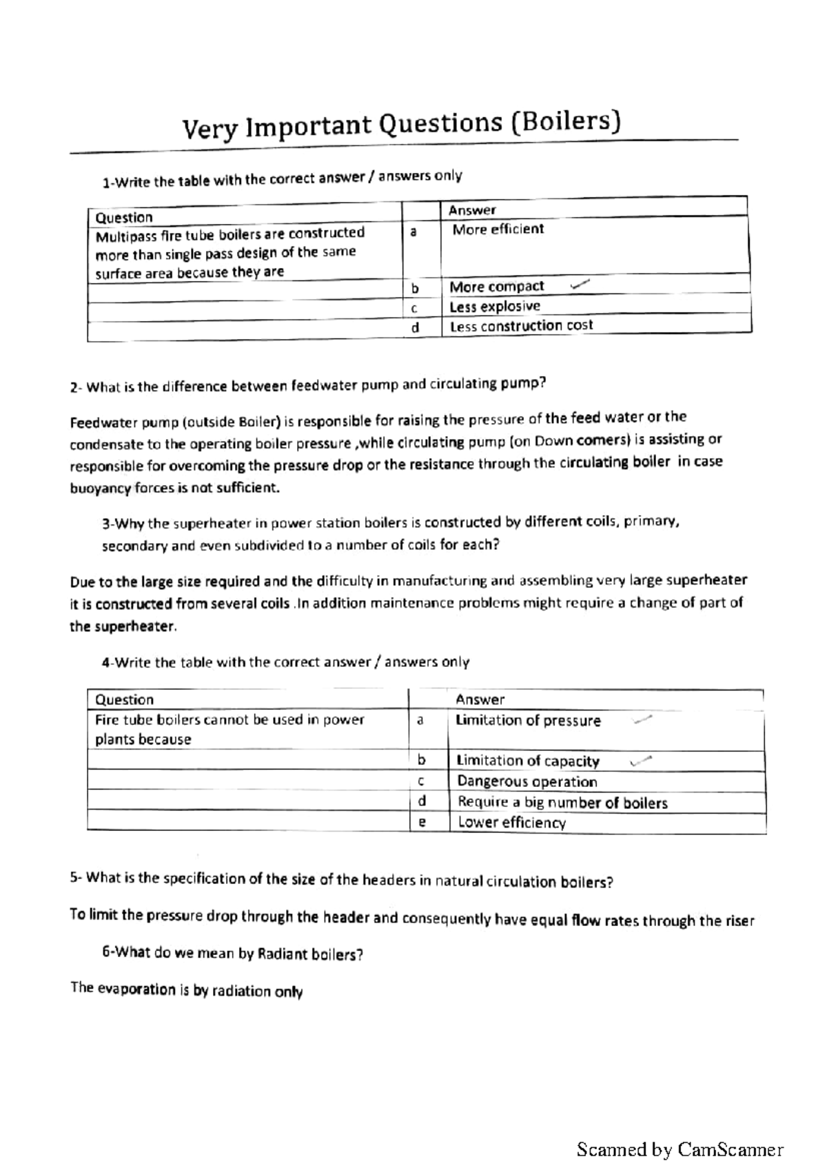 Important Boilers question - Thermal Power Stations - Studocu