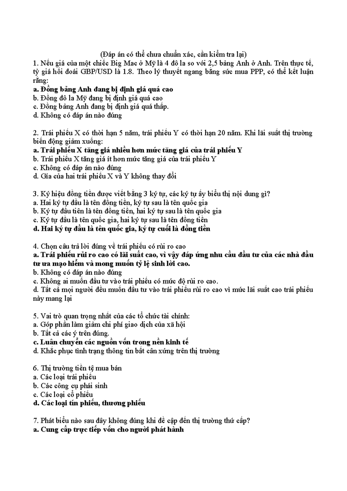 TTTC - Tttc - (Đáp án có thể chưa chuẩn xác, cần kiểm tra lại) Nếu giá ...