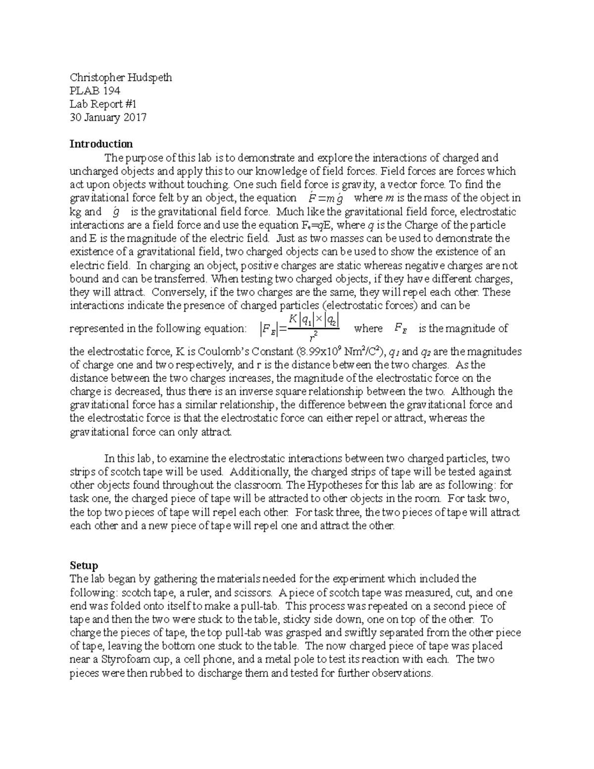 PLAB 194 Lab Report #1 - Christopher Hudspeth PLAB 194 Lab Report #1 30 ...