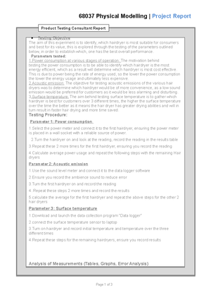 PE Report Guide - 68037 Physical Modelling | Project Report Page 1 of 3 ...