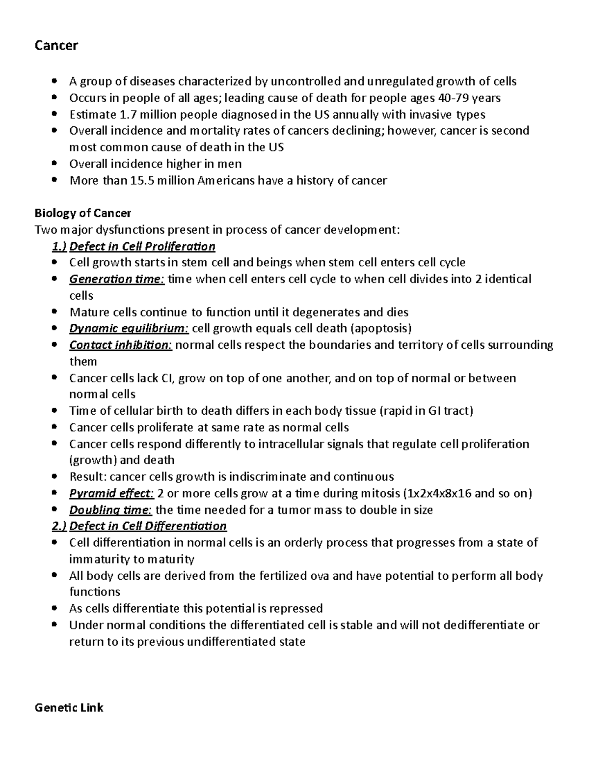 Cancer Lecture Notes - Cancer A group of diseases characterized by ...
