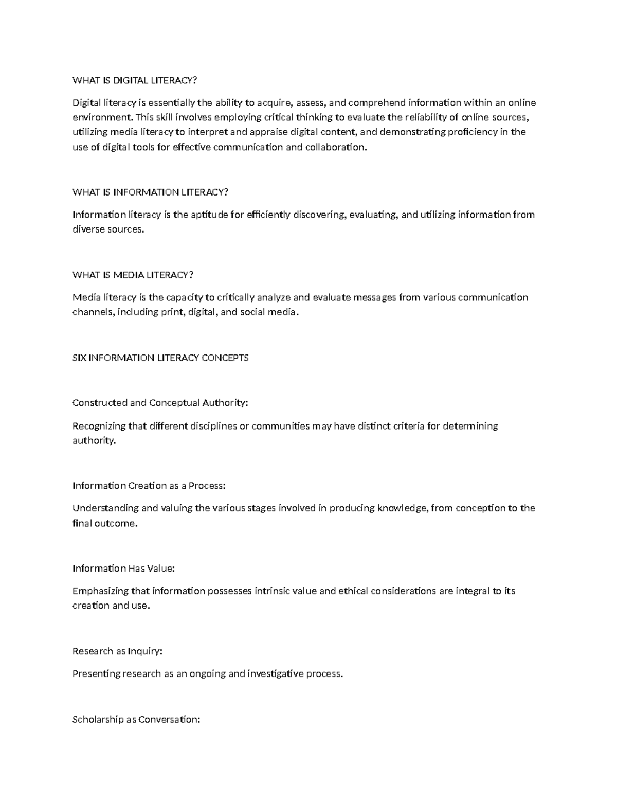 Digital Literacy - Essay about Stanzyck - WHAT IS DIGITAL LITERACY ...