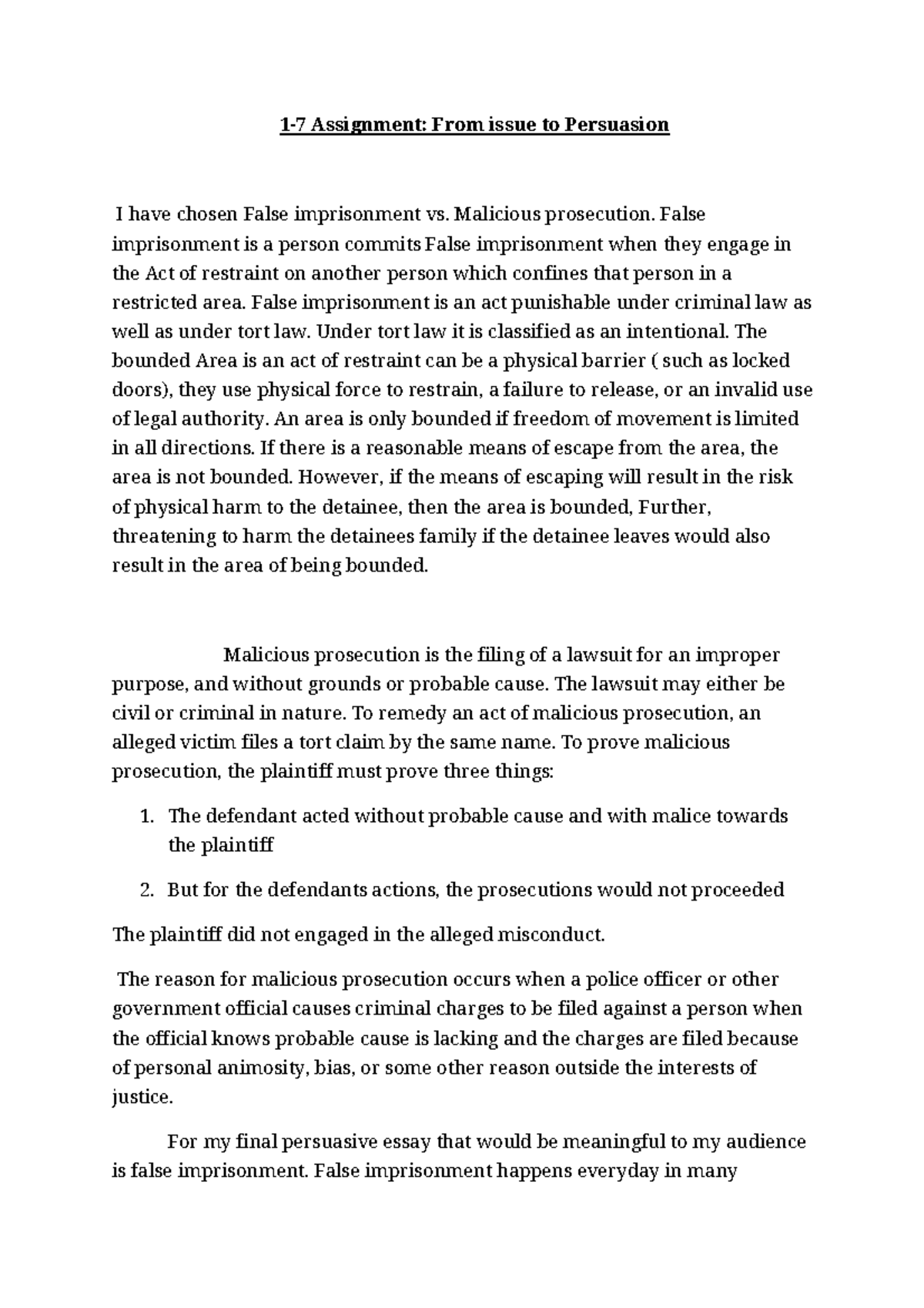 1-7 Assignment of persuasion - 1-7 Assignment: From issue to Persuasion ...