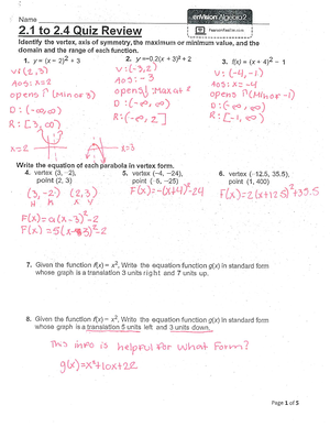 Topic 2 Test Review Part 2 - Topic 2 Test Review Identify the vertex ...