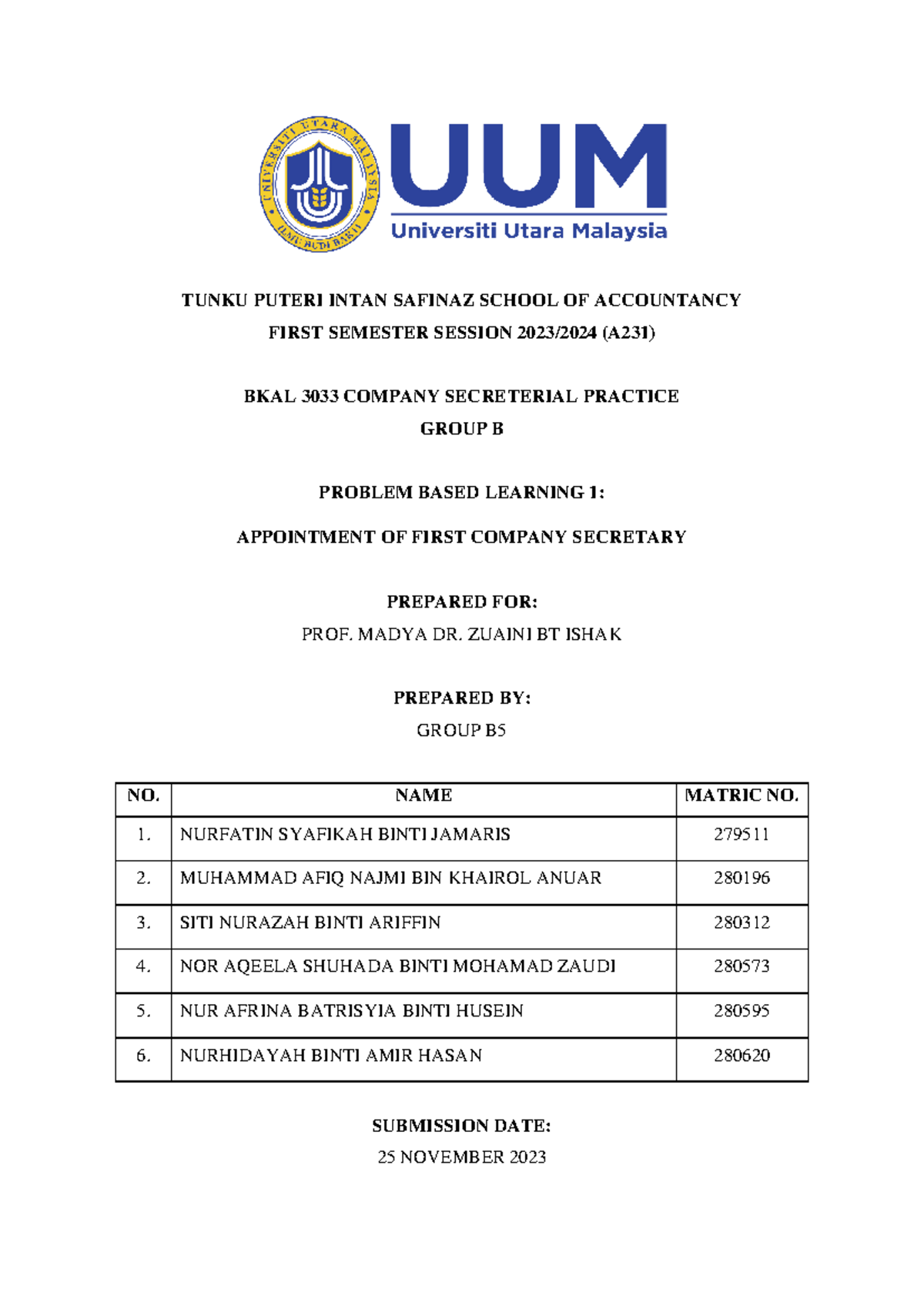 Appointment OF First Company Secretary - TUNKU PUTERI INTAN SAFINAZ ...