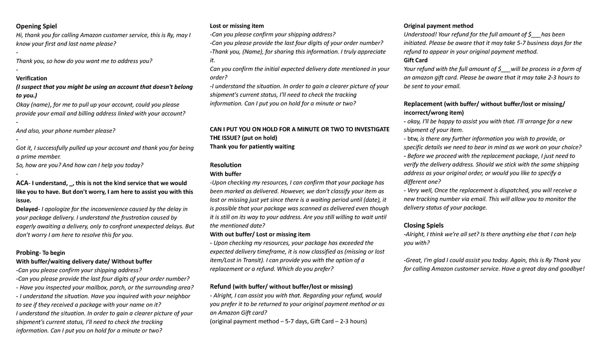 Script - nothing at all - Opening Spiel Hi, thank you for calling ...