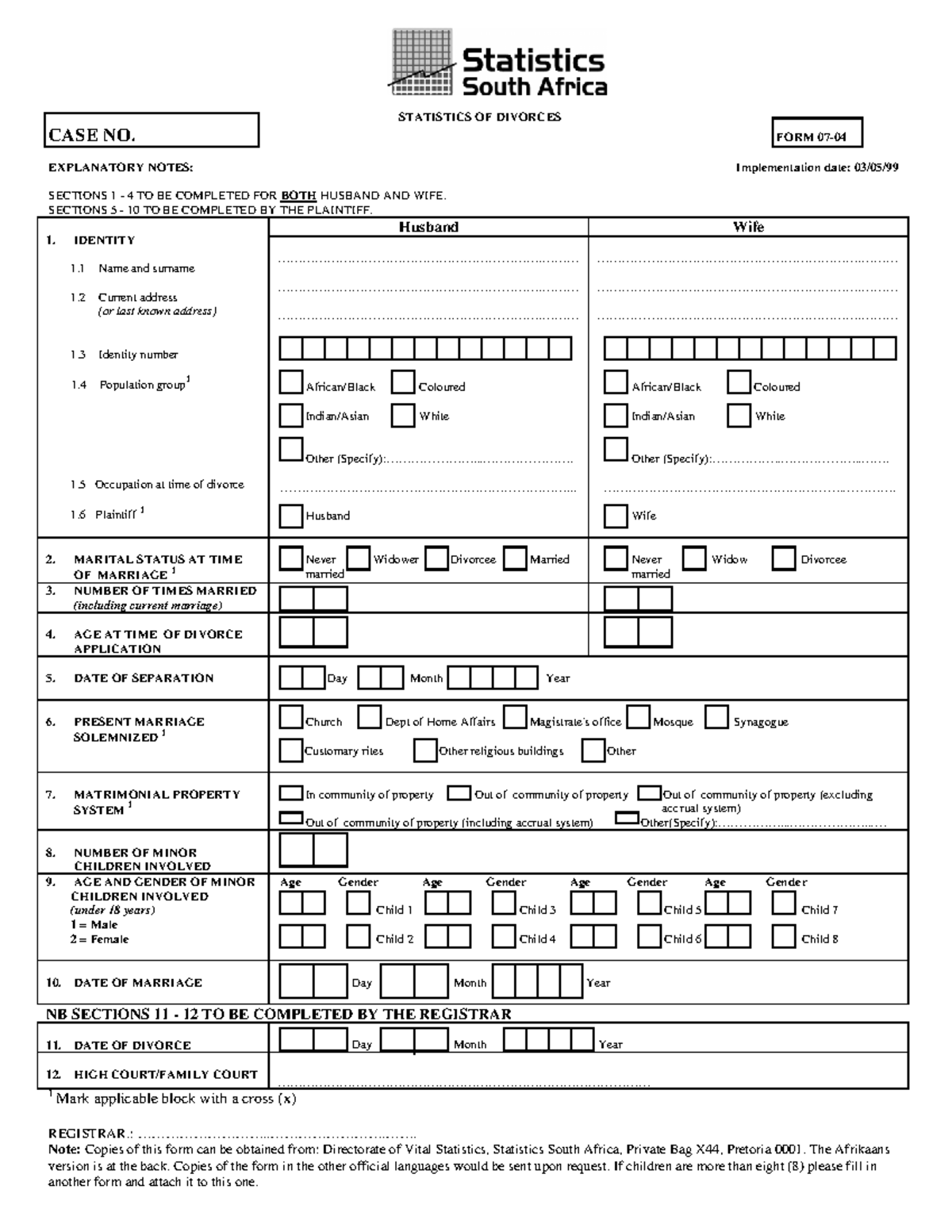 Divorces form 07-04 English - STATISTICS OF DIVORCES CASE NO. FORM 07 ...