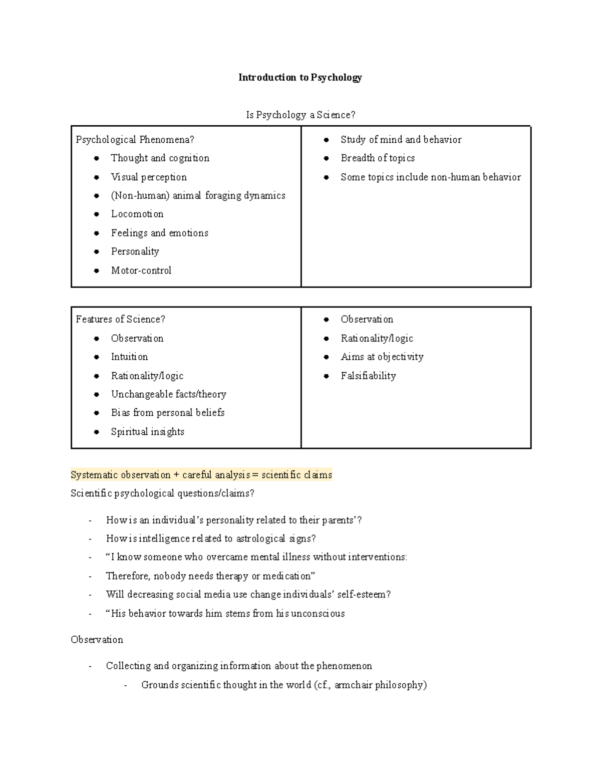 Chapters 1-5 - Notes 1-5 - Introduction to Psychology Is Psychology a ...