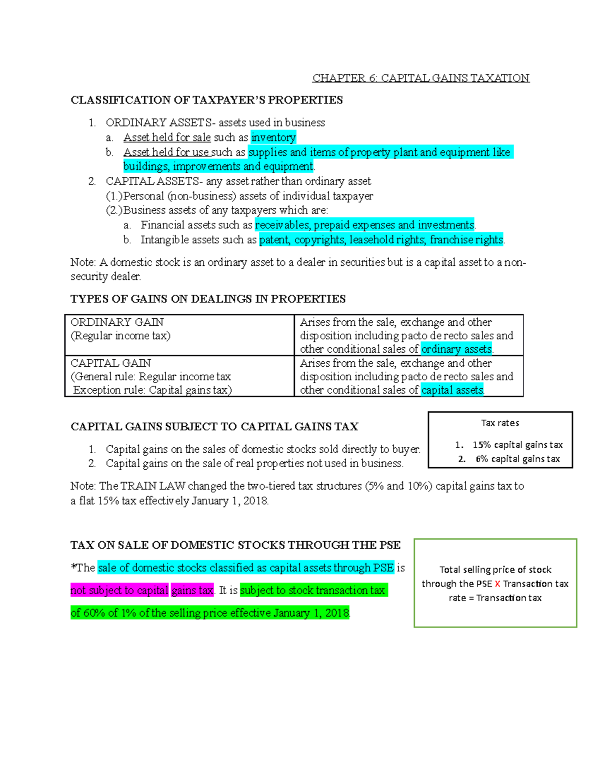 Chapter 6 Capital Gains Taxation - CHAPTER 6: CAPITAL GAINS TAXATION ...
