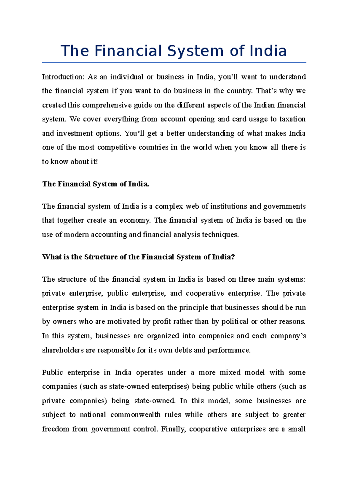 The Financial System of India - The Financial System of India ...