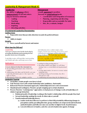Leadership Test 1 review - Leadership Test #1 Review Management ...