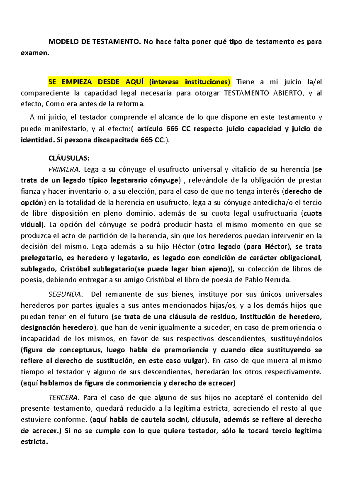 Modelo de testamento bueno - MODELO DE TESTAMENTO. No hace falta poner ...