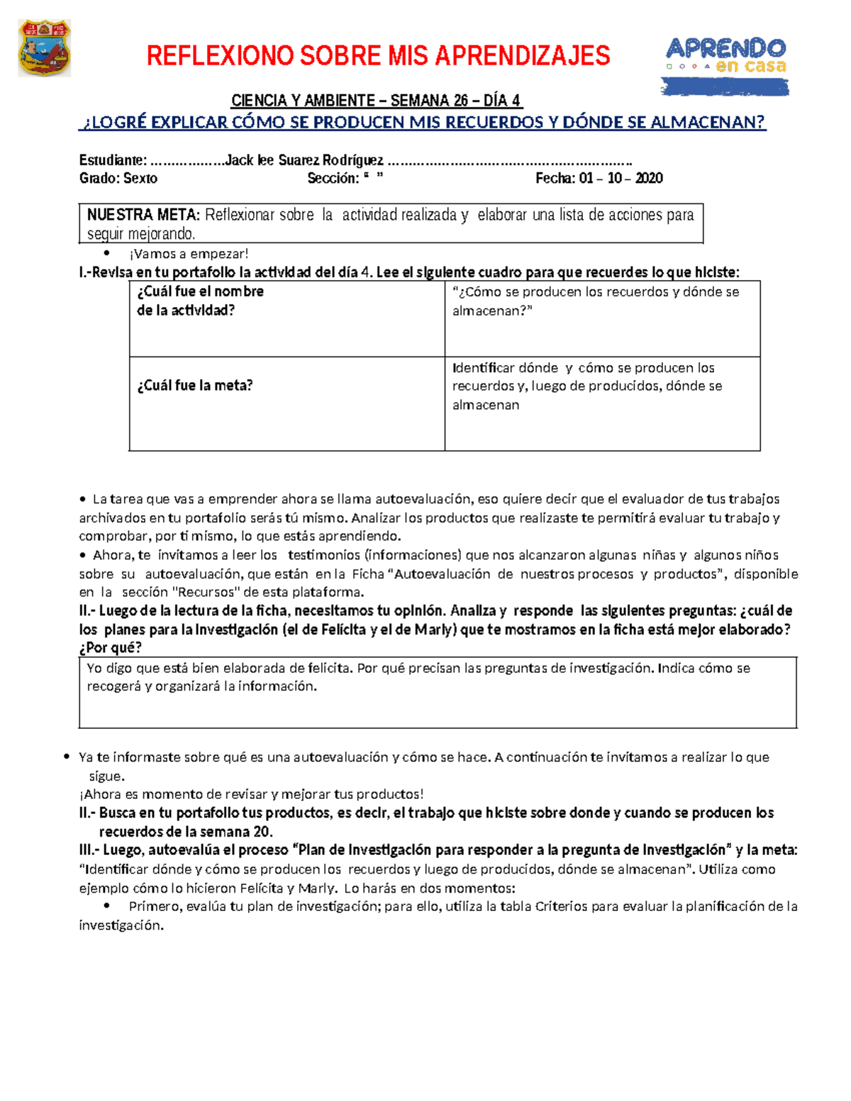 Dia 4 C T Ficha De Trabajo ¿logré Explicar Como Se Producen Mis