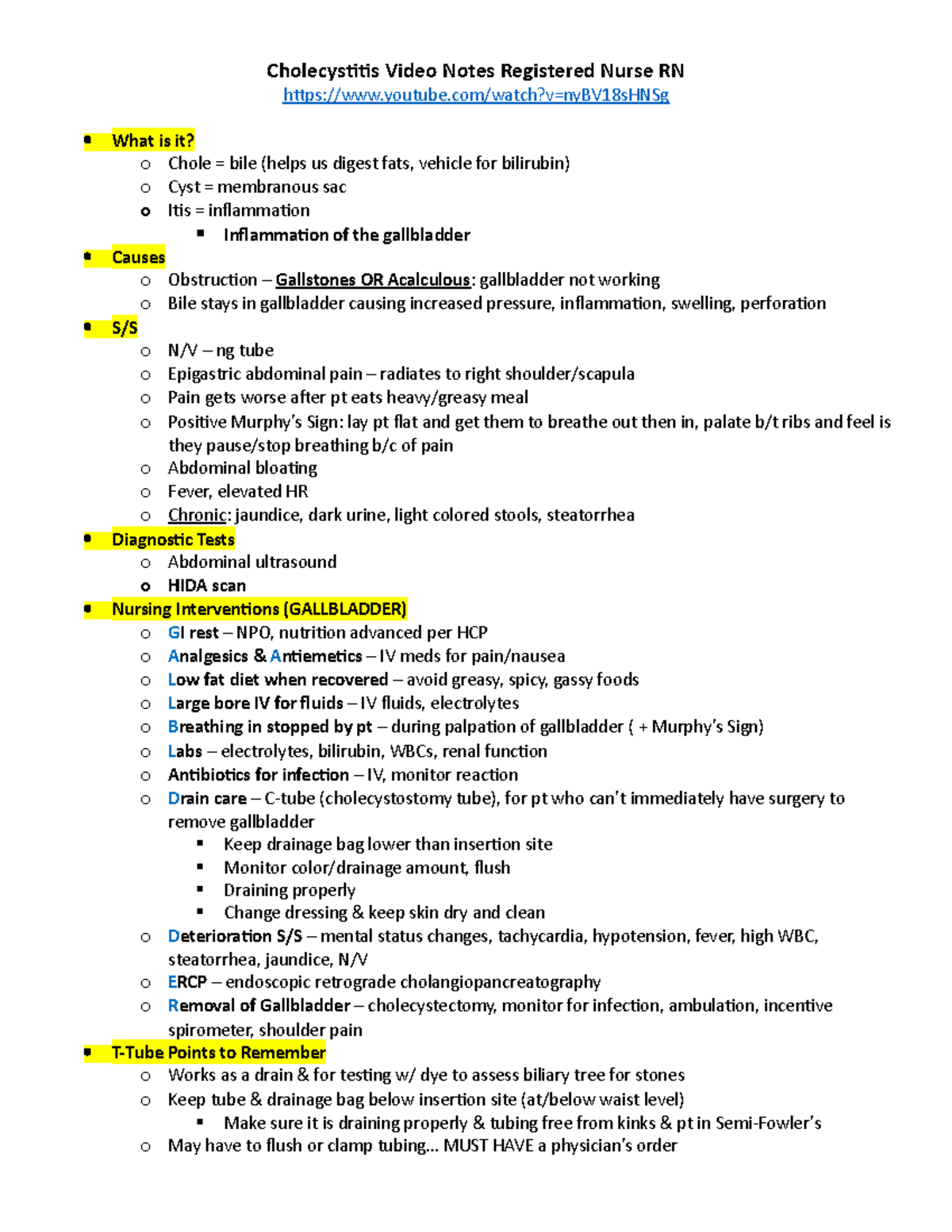 Cholecystitis Video Notes - .. MUST HAVE a physician’s order o Empty ...