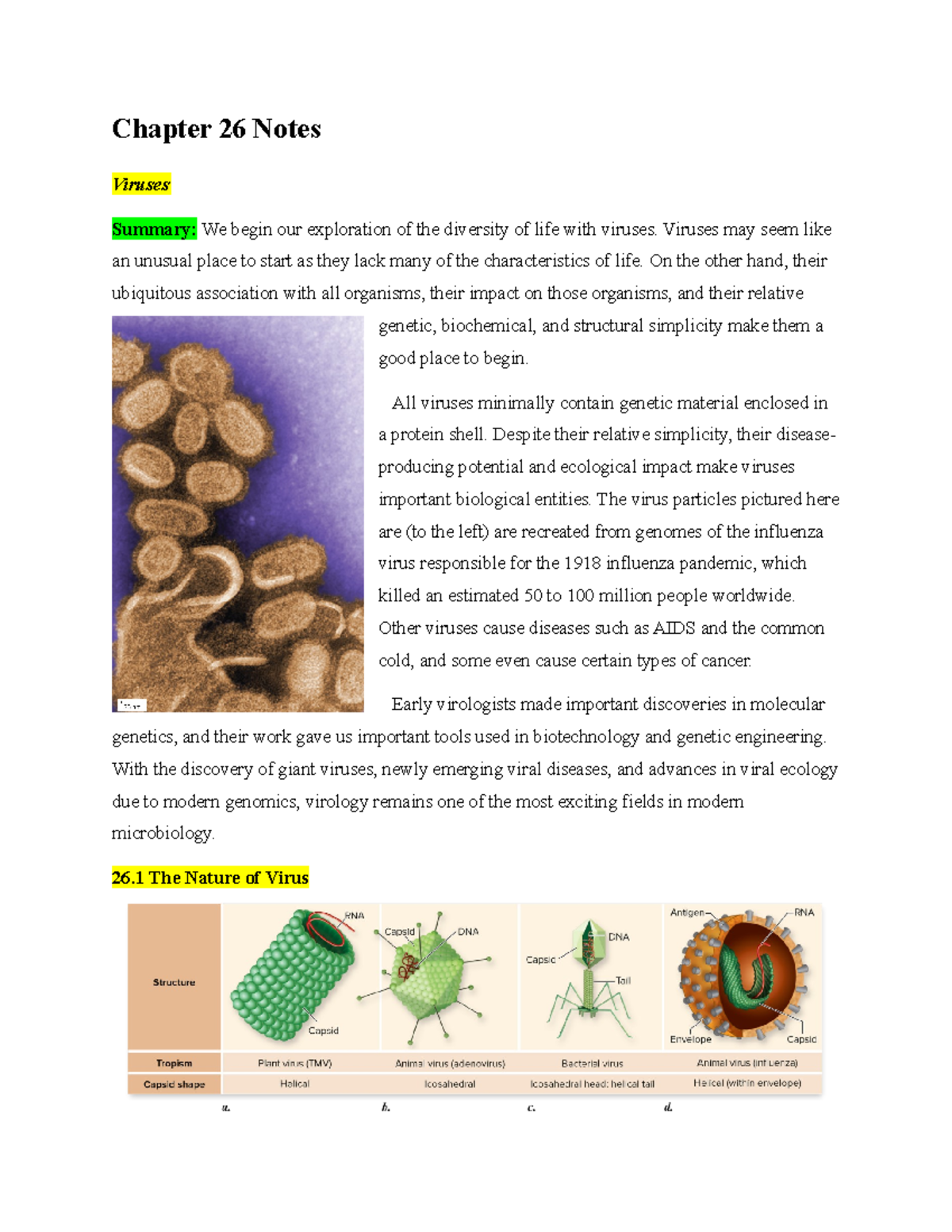 Bio Chapter 26 Notes - Biology - Chapter 26 Notes Viruses Summary: We ...