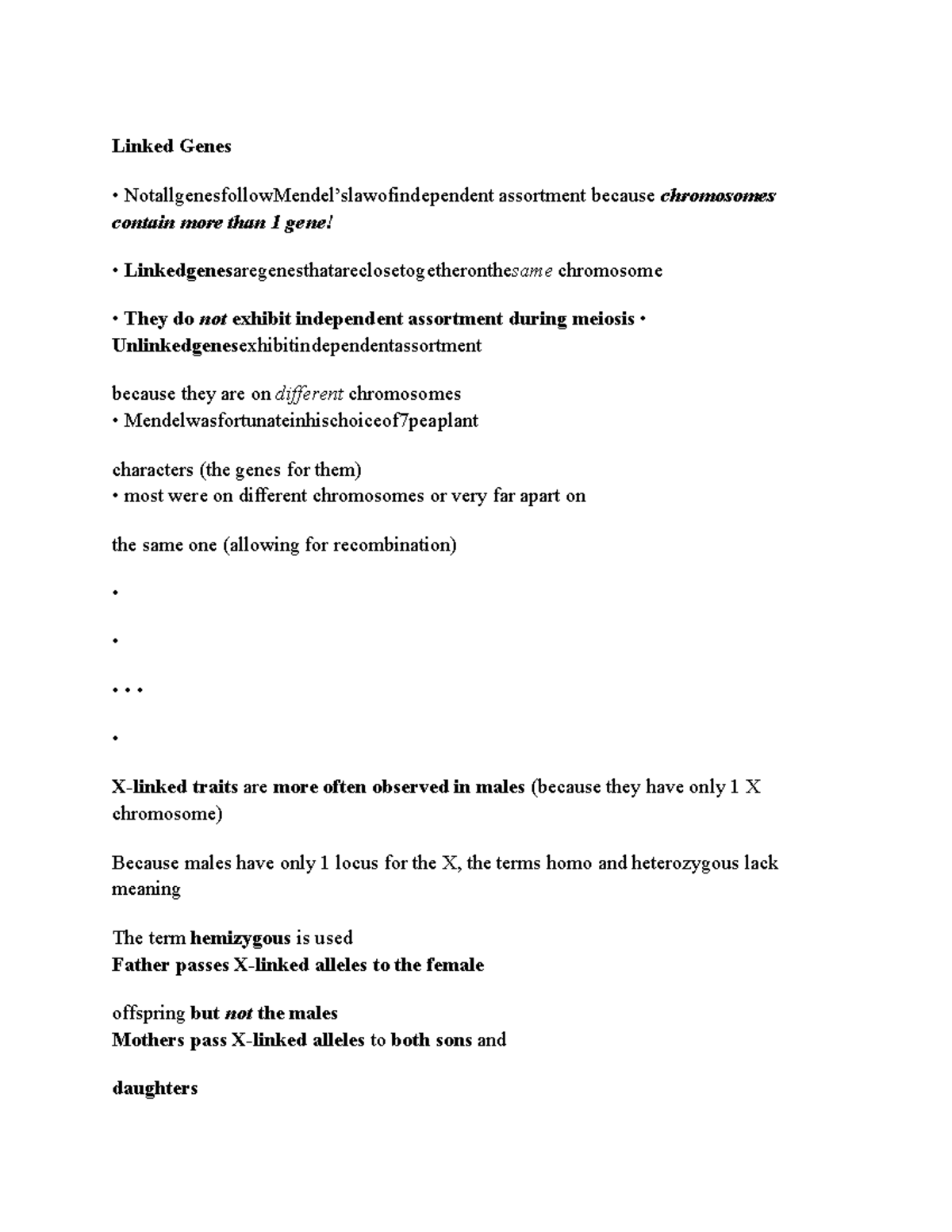 Bio14 - book notes for exams - Linked Genes NotallgenesfollowMendel ...