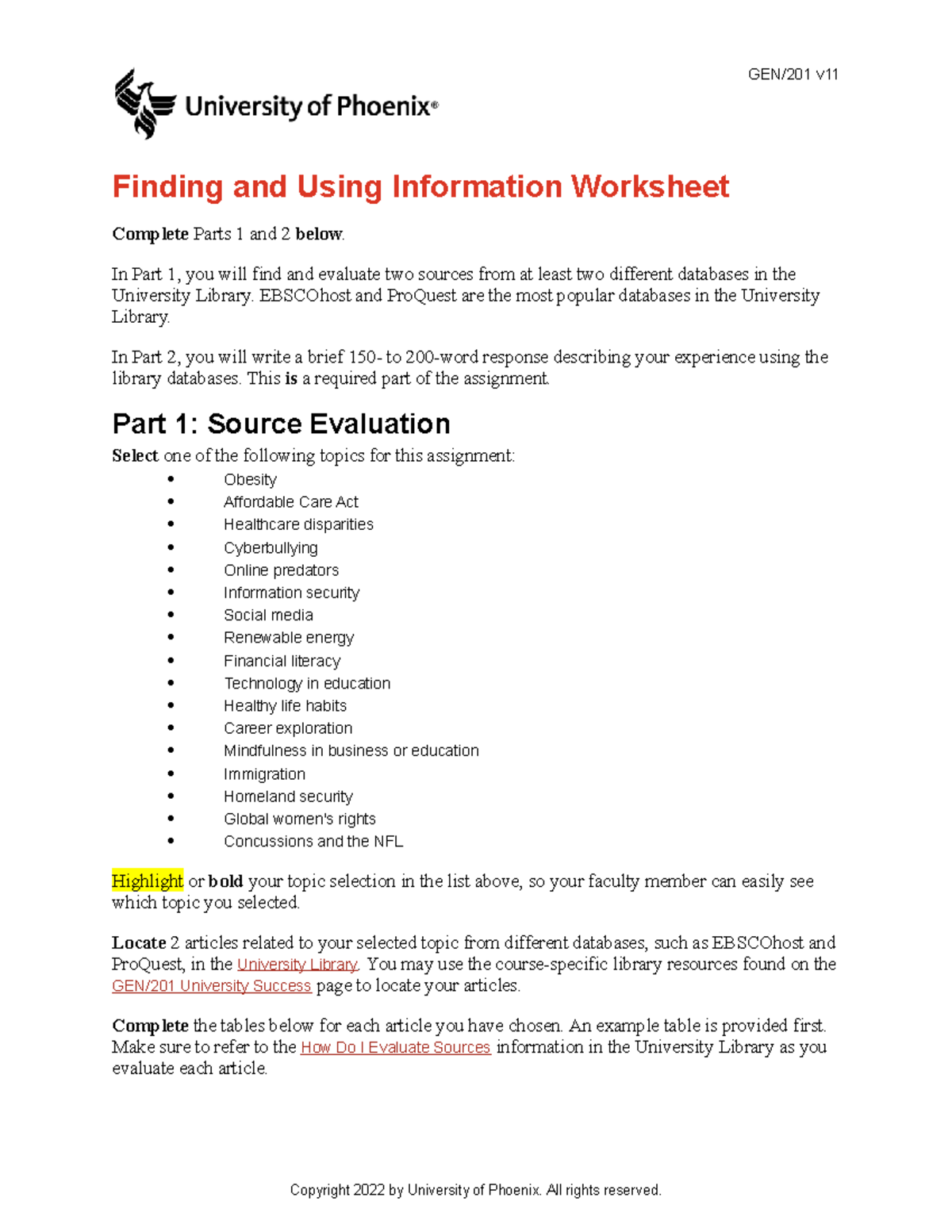 Gen201 v11 wk4 finding and using information worksheet 2022 - GEN/201 v ...